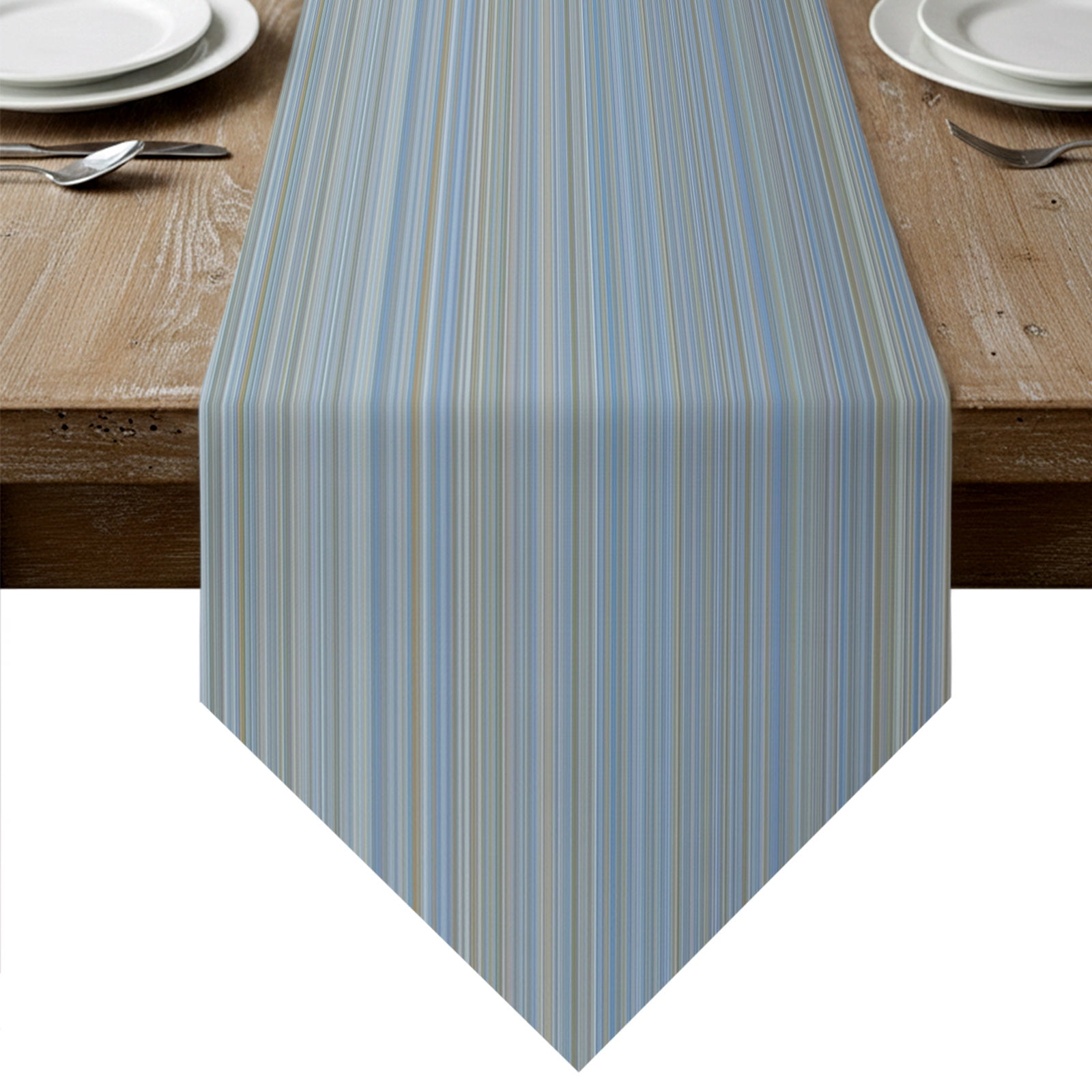 Blue Grey Striped Table Runner Linen Burlap Table Runner 90 Inches Long ...