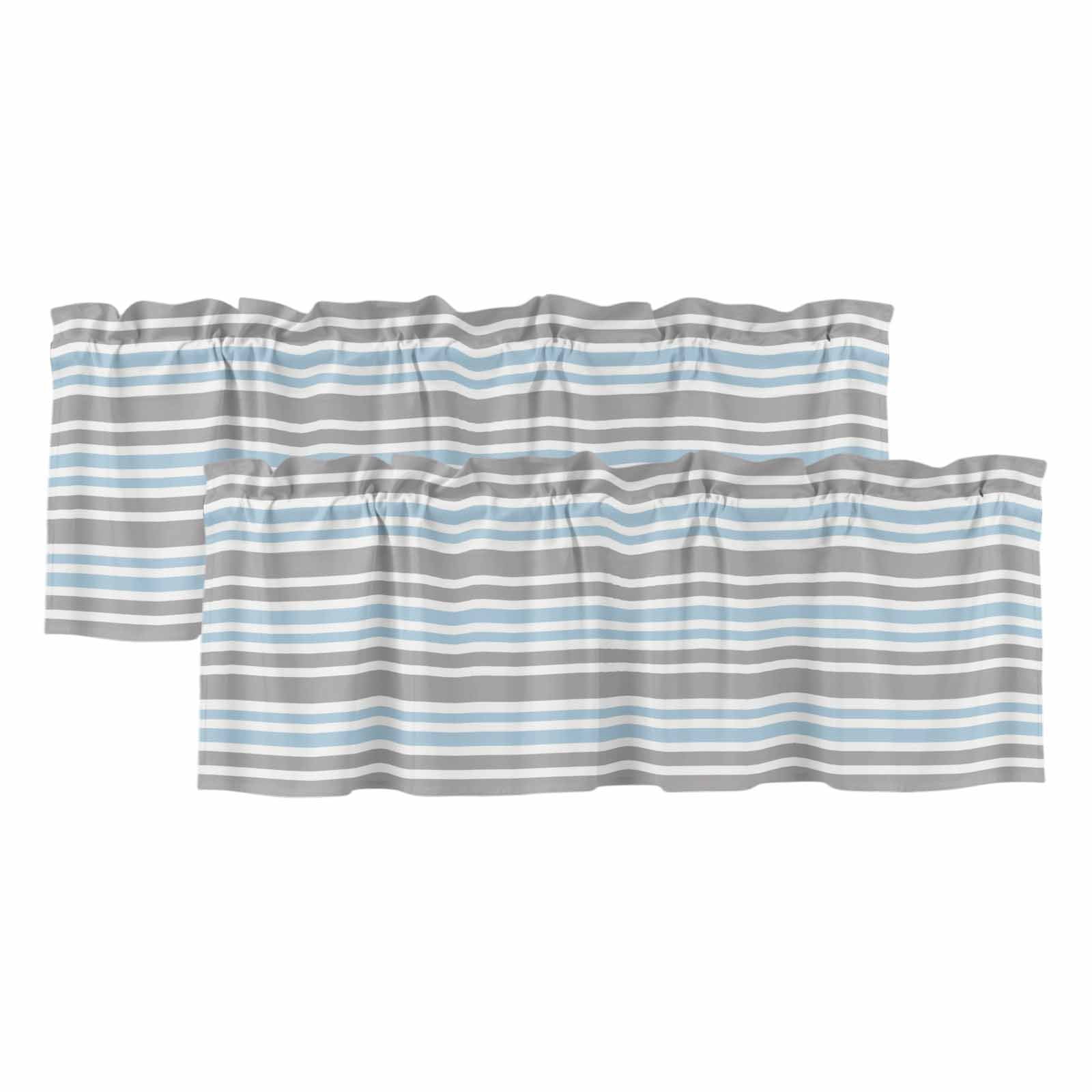 Blue Grey Striped Valances for Windows, Decorative Rod Pocket Window ...