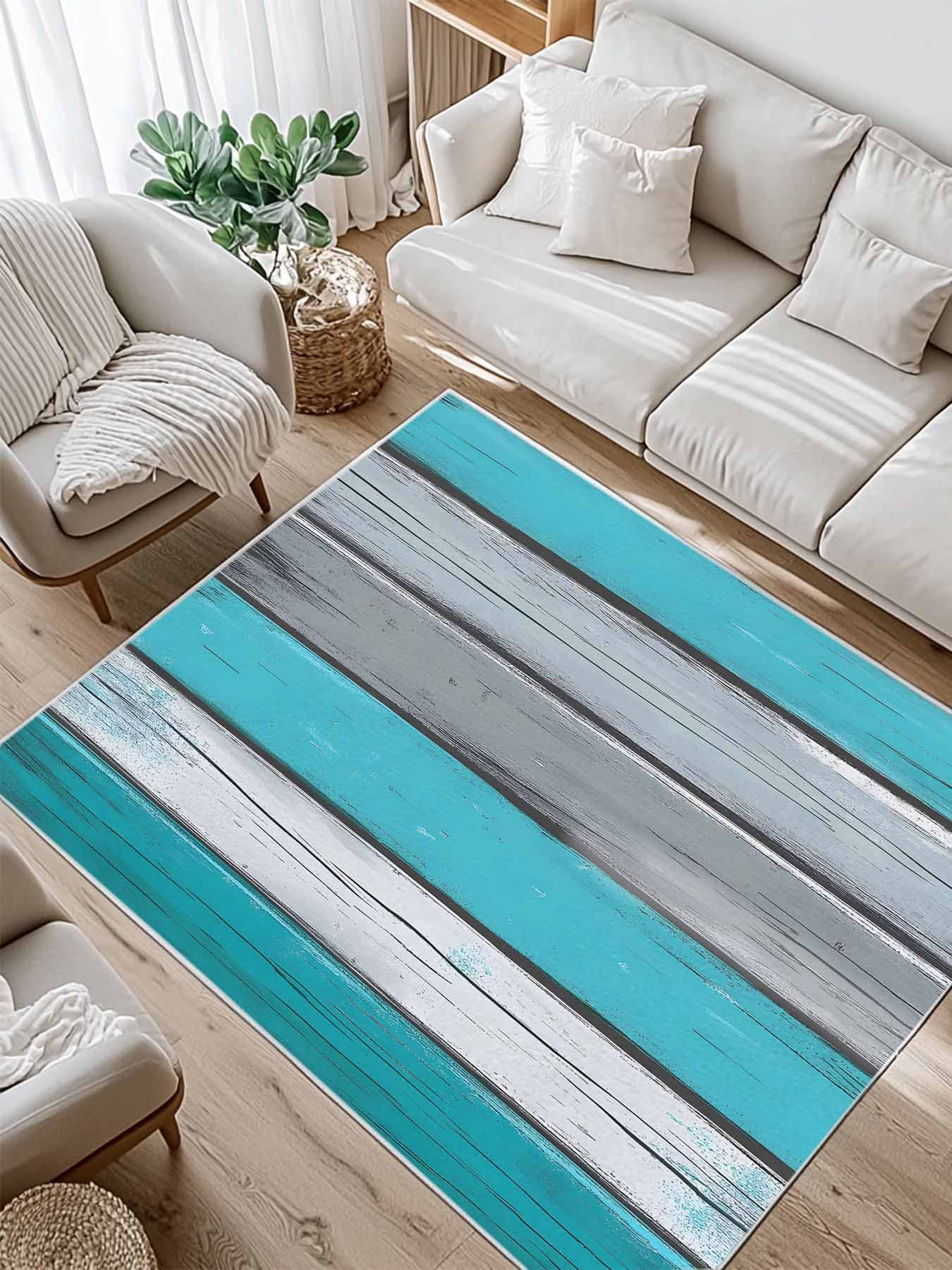 Blue Grey Stripes Area Rug for Bedroom 4x6 Ft Vintage Coastal Style ...