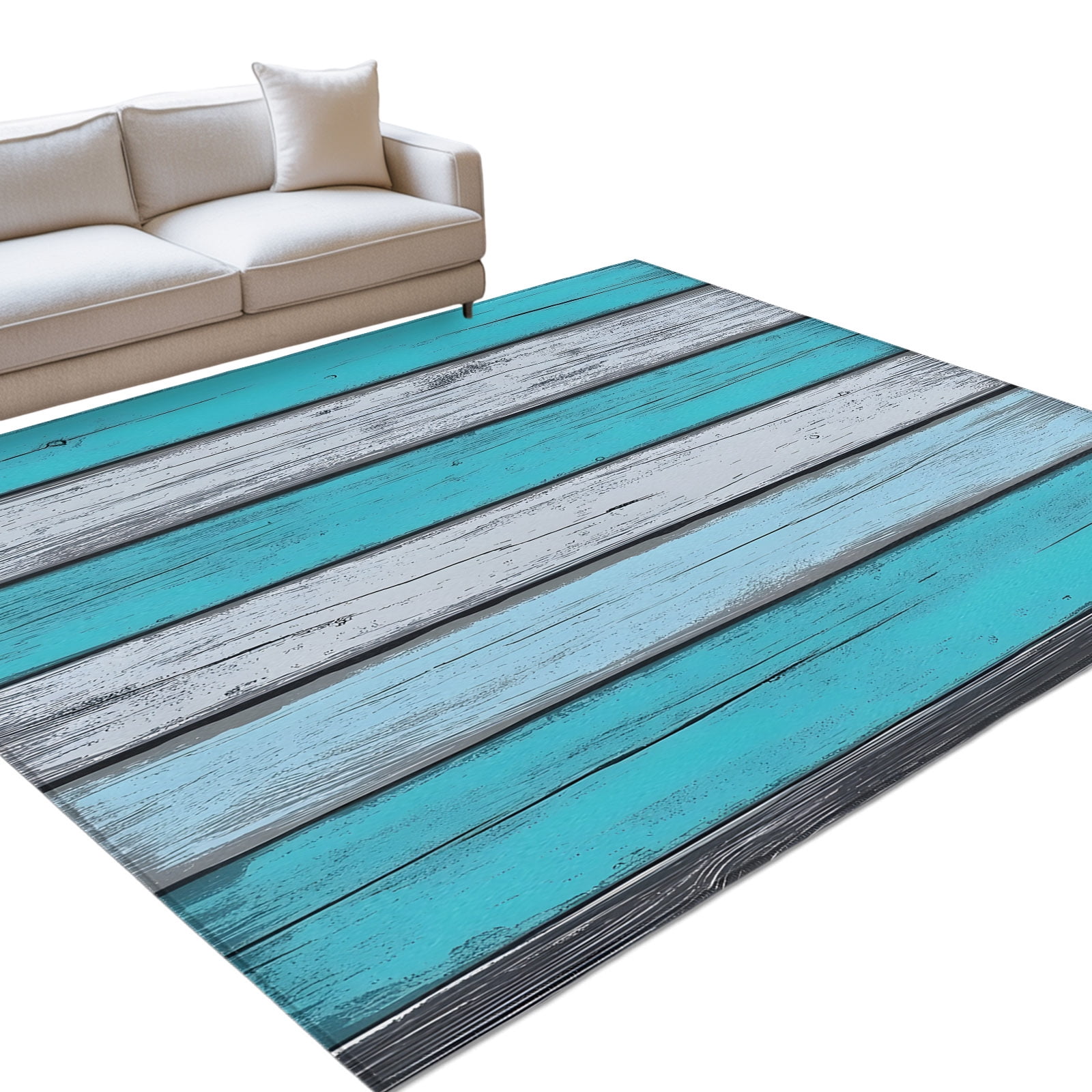 Blue Grey Stripes Area Rugs 8x10ft Retro Coastal Style Wood Grain Floor ...