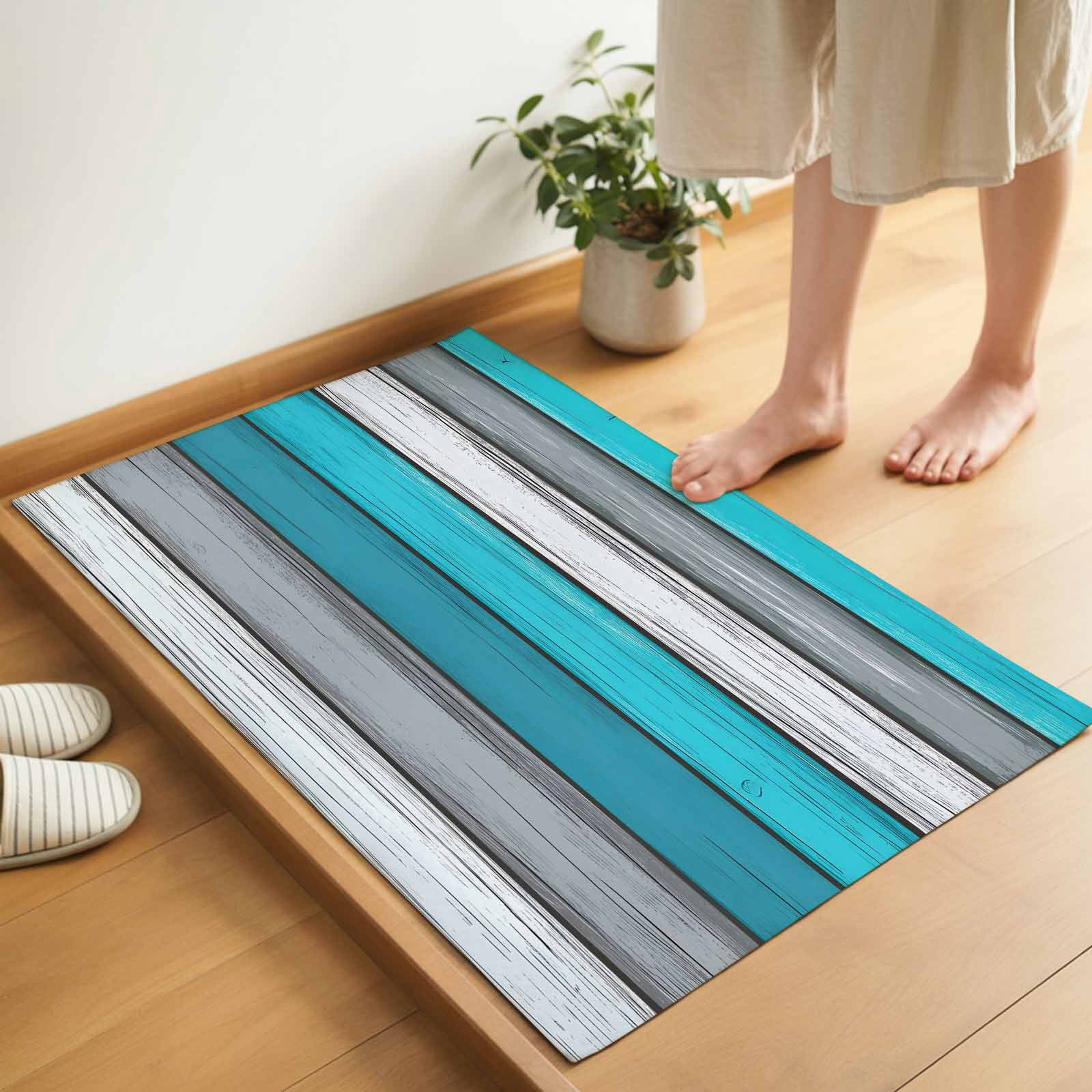 Blue Grey Stripes Door Mat 18x30 Inch Retro Coastal Style Wood Texture ...
