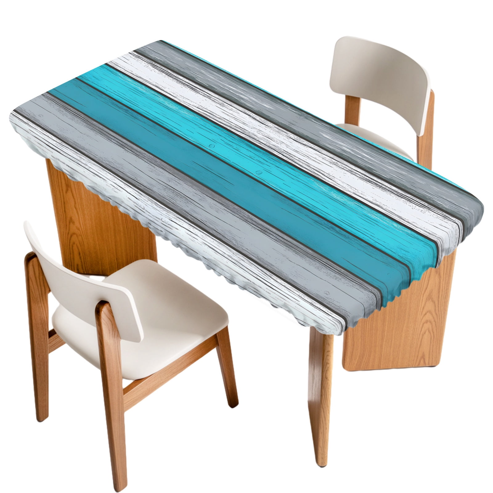 Blue Grey Stripes Fitted Rectangle Tablecloth 30" x 60" Retro Coastal ...