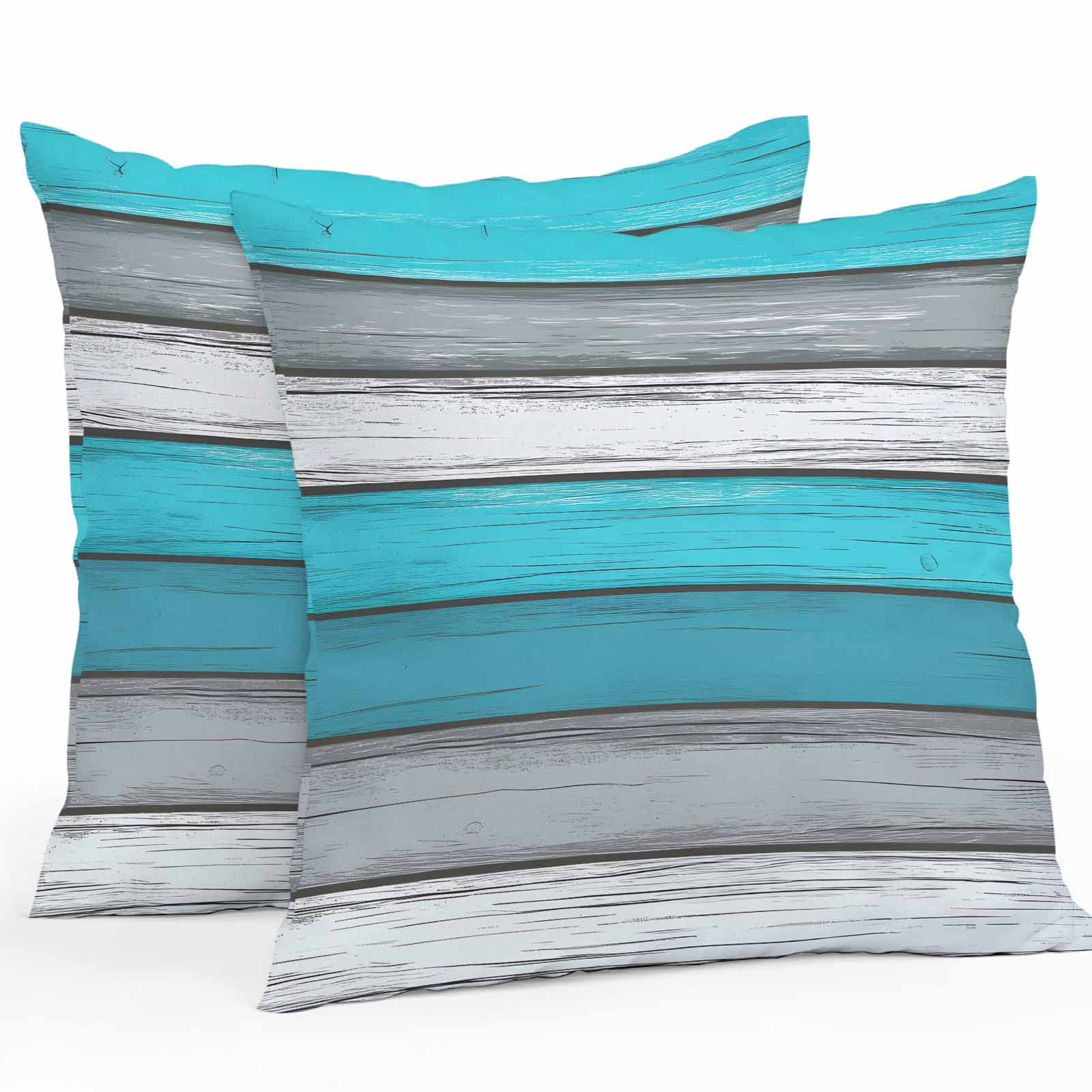 Blue Grey Stripes Outdoor Pillow Covers Set of 2 Retro Coastal Style ...