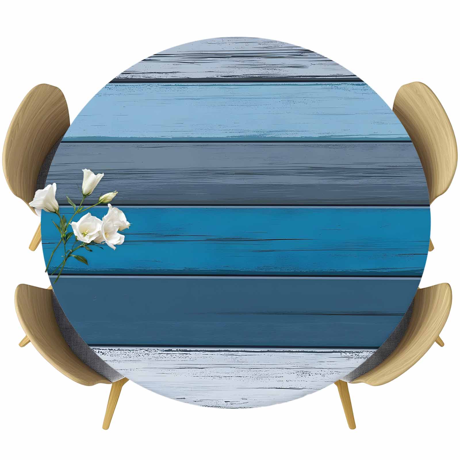Blue Grey Stripes Round Tablecloth 36-44 Inch Round Fitted Table Cloth ...