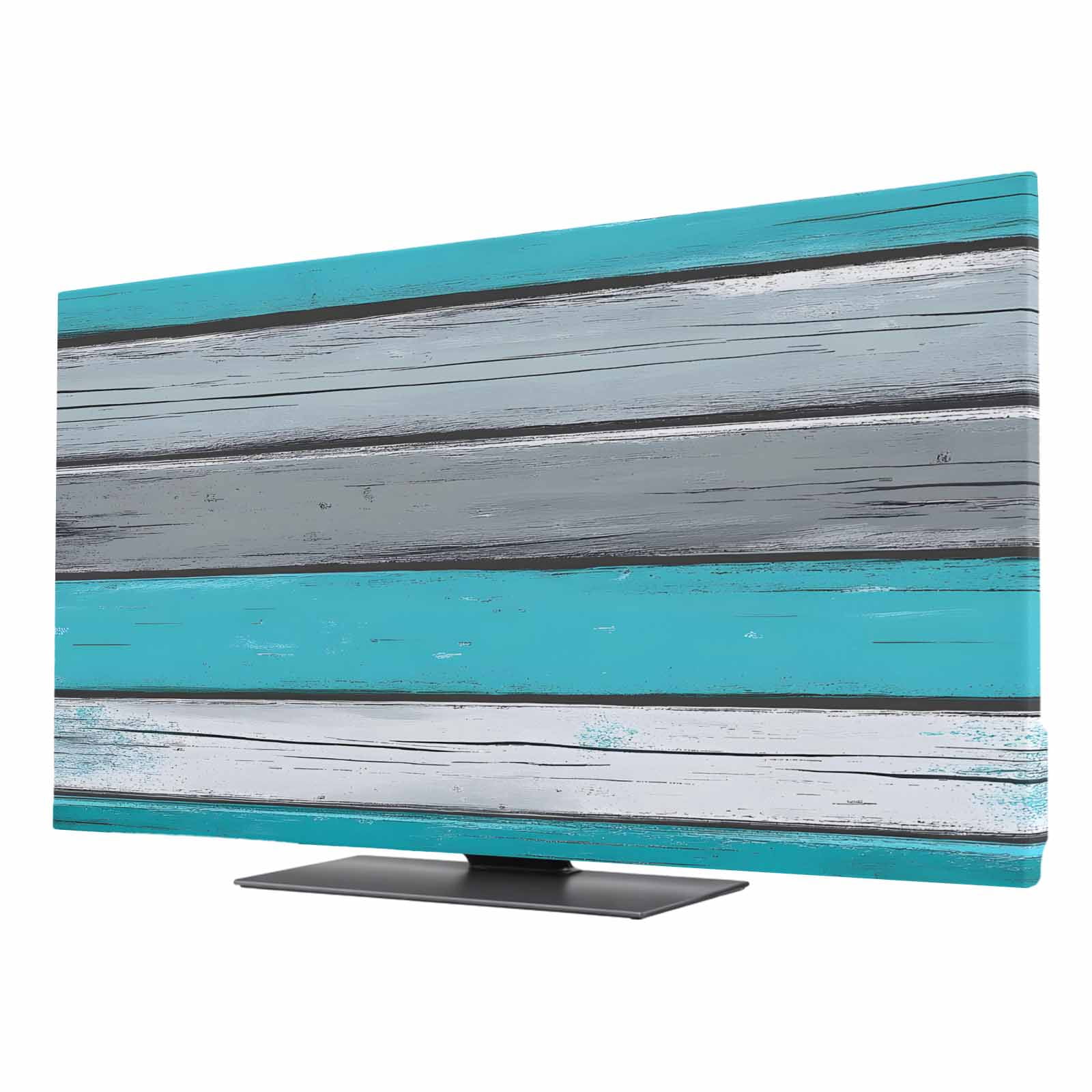Blue Grey Stripes TV Dust Cover 43 Inch, Vintage Coastal Style Wood ...