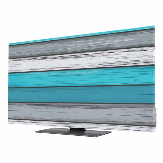 Blue Grey Stripes TV Dust Cover 85 Inch, Retro Coastal Style Wood ...