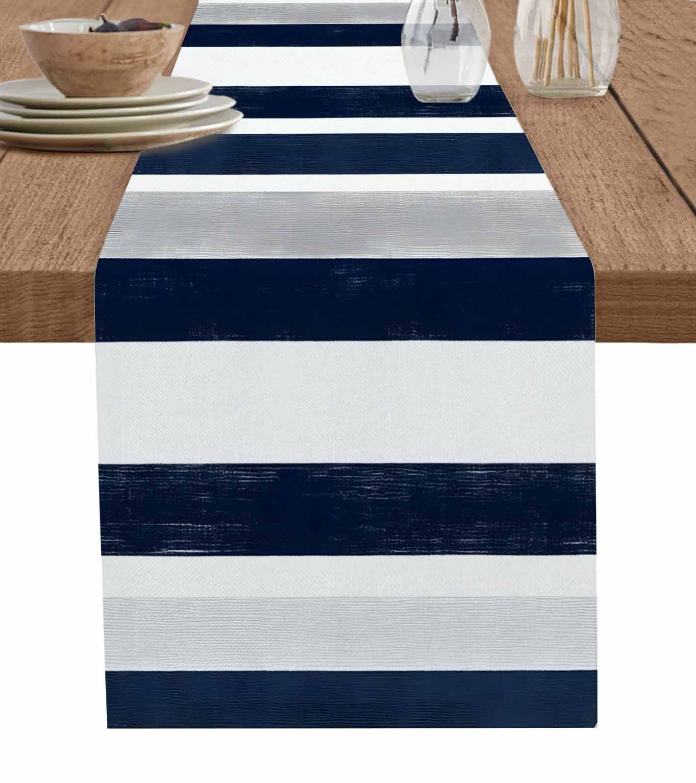 Blue Grey Stripes Table Runner 72 Inches, Modern Chic Country Abstract ...