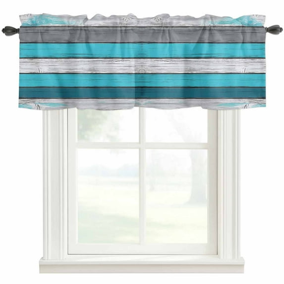 Blue Grey Stripes Valances for Windows Vintage Coastal Style Wood Grain ...