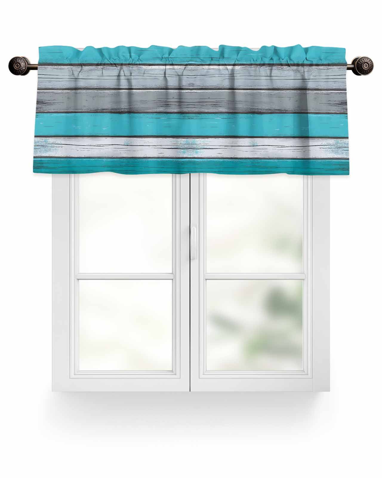 Blue Grey Stripes Valances for Windows Vintage Coastal Style Wood ...