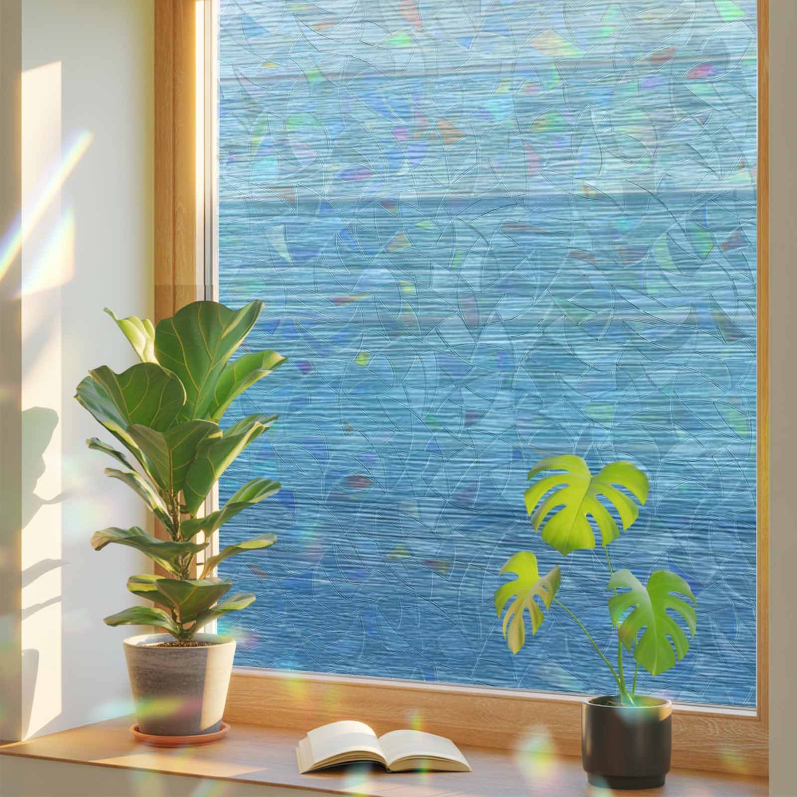 Blue Grey Summer Window Privacy Film Rainbow Static Cling Stain Glass ...