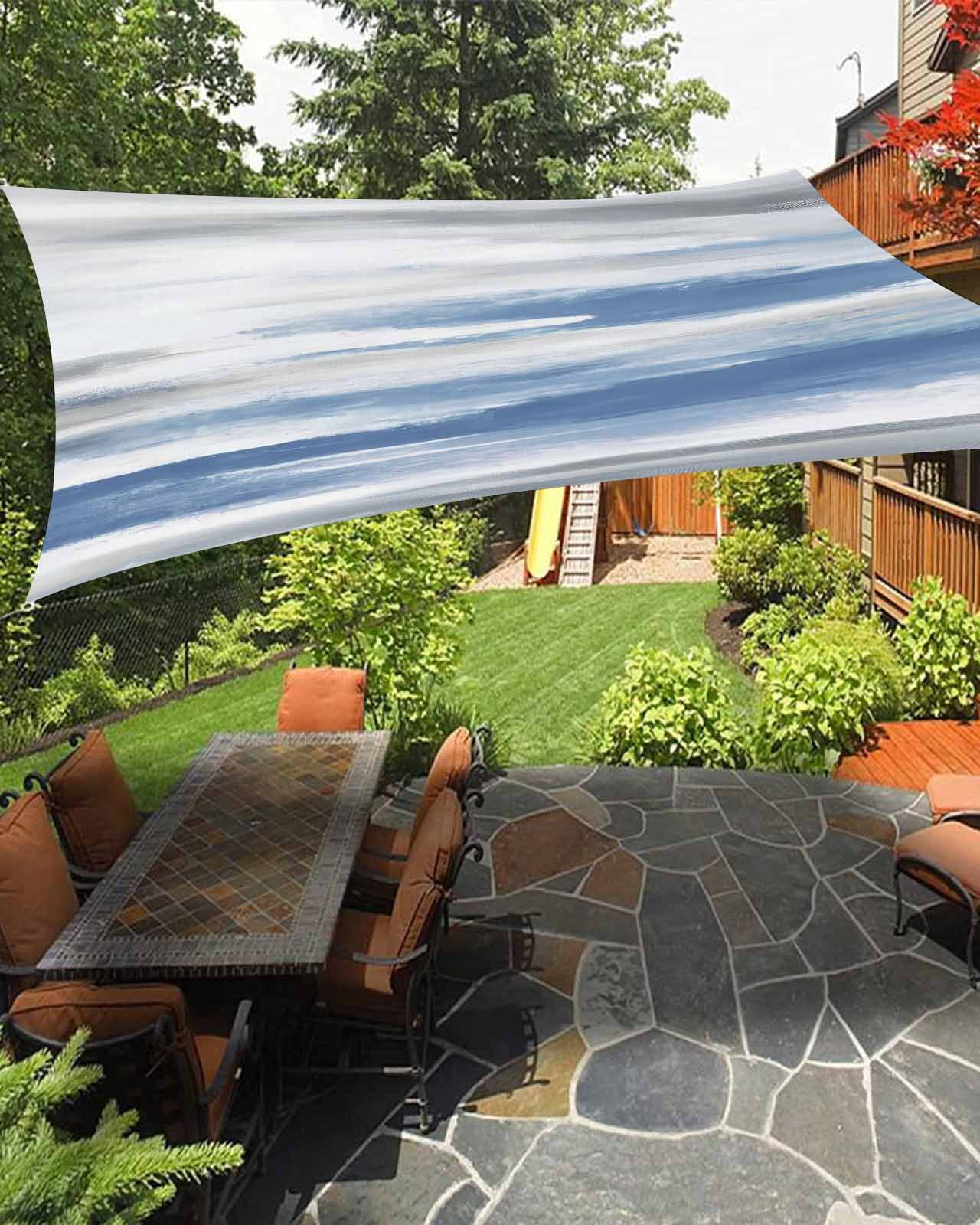 Blue Grey Sun Shade Sail 14'X18' Abstract Vintage Ombre Mottled Texture ...
