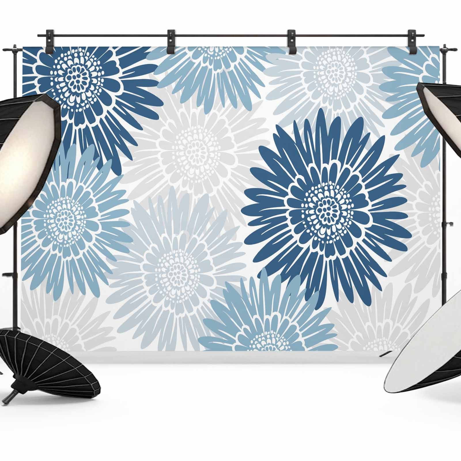 Blue Grey Sunflowers Backdrop for Photography,Fabric Photo Background ...