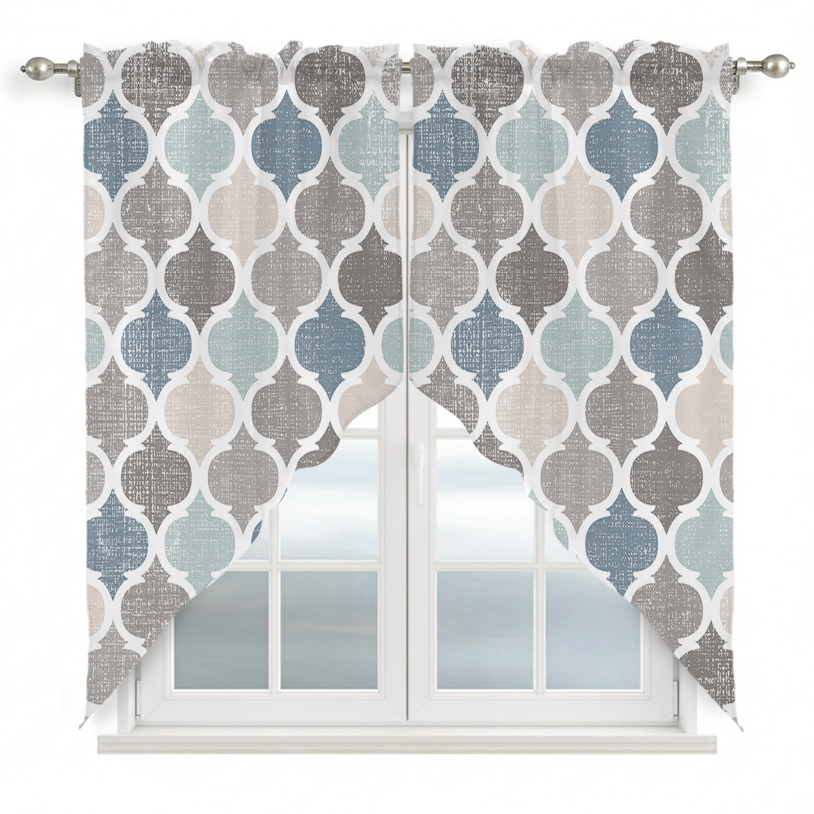 Blue Grey Swag Curtain Valance for Small Windows, Morocco Geometric ...