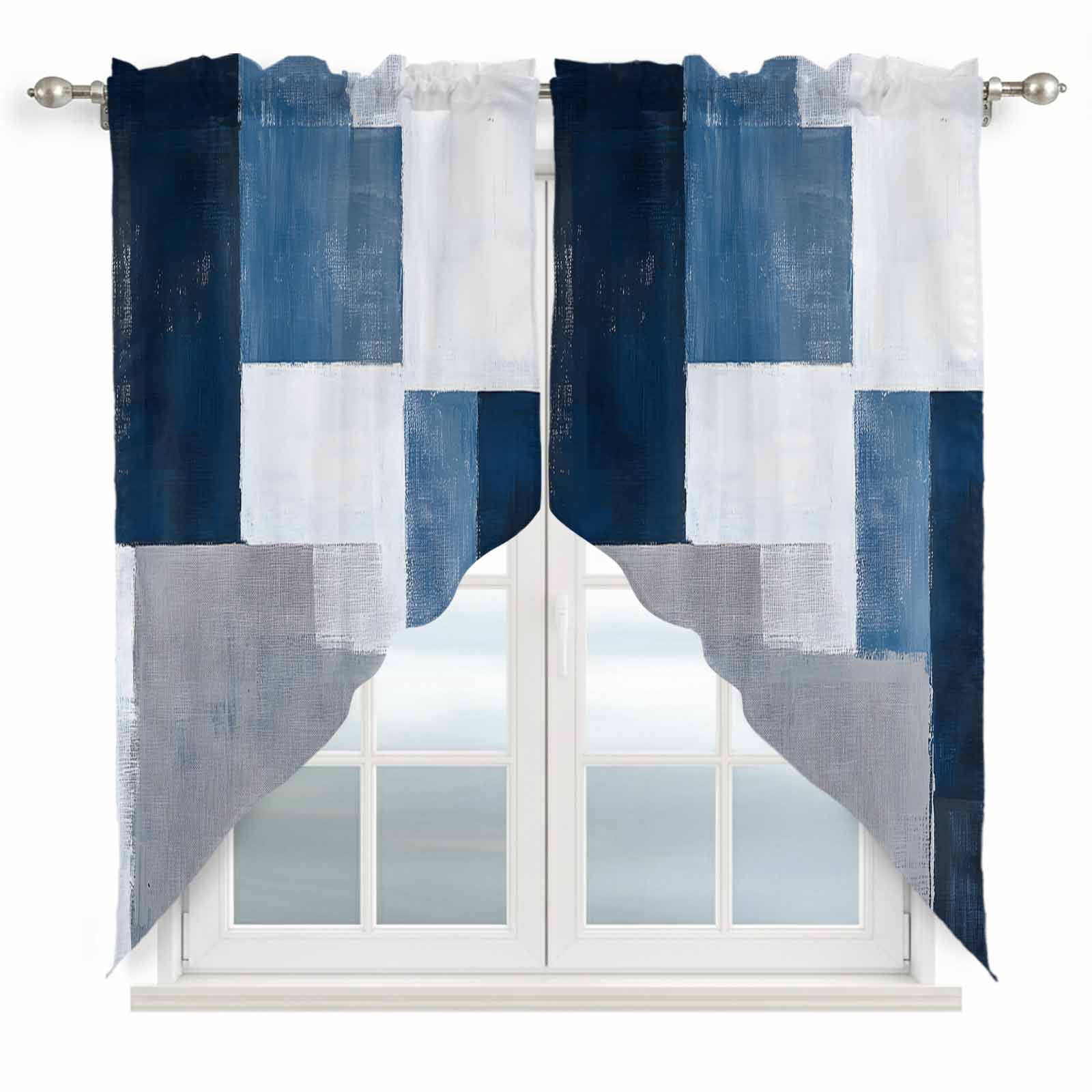 Blue Grey Swag Valances for Windows 2 Pack Abstract Graffiti Modern ...
