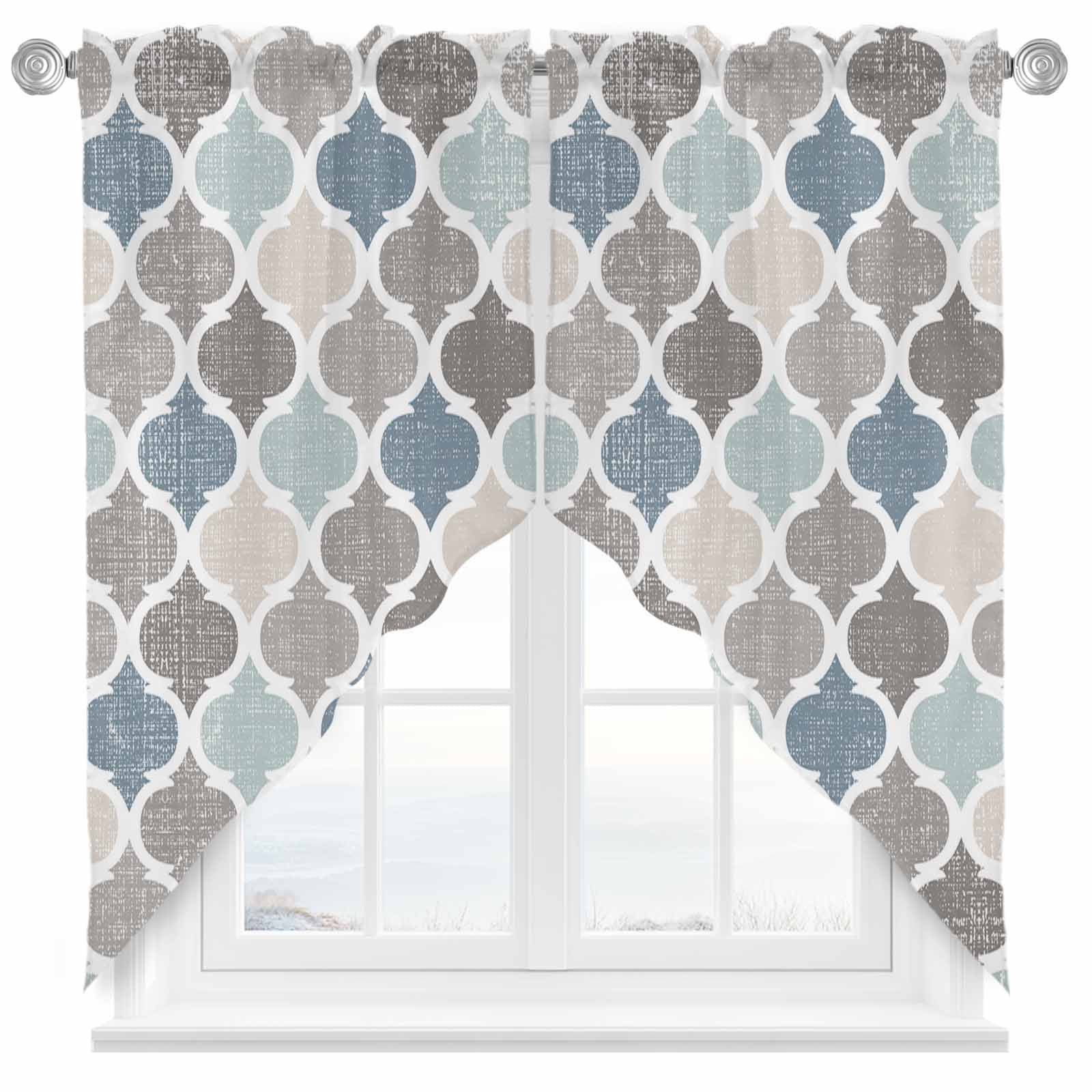 Blue Grey Swag Valances for Windows 2 Pack Morocco Geometric Plaid Swag ...