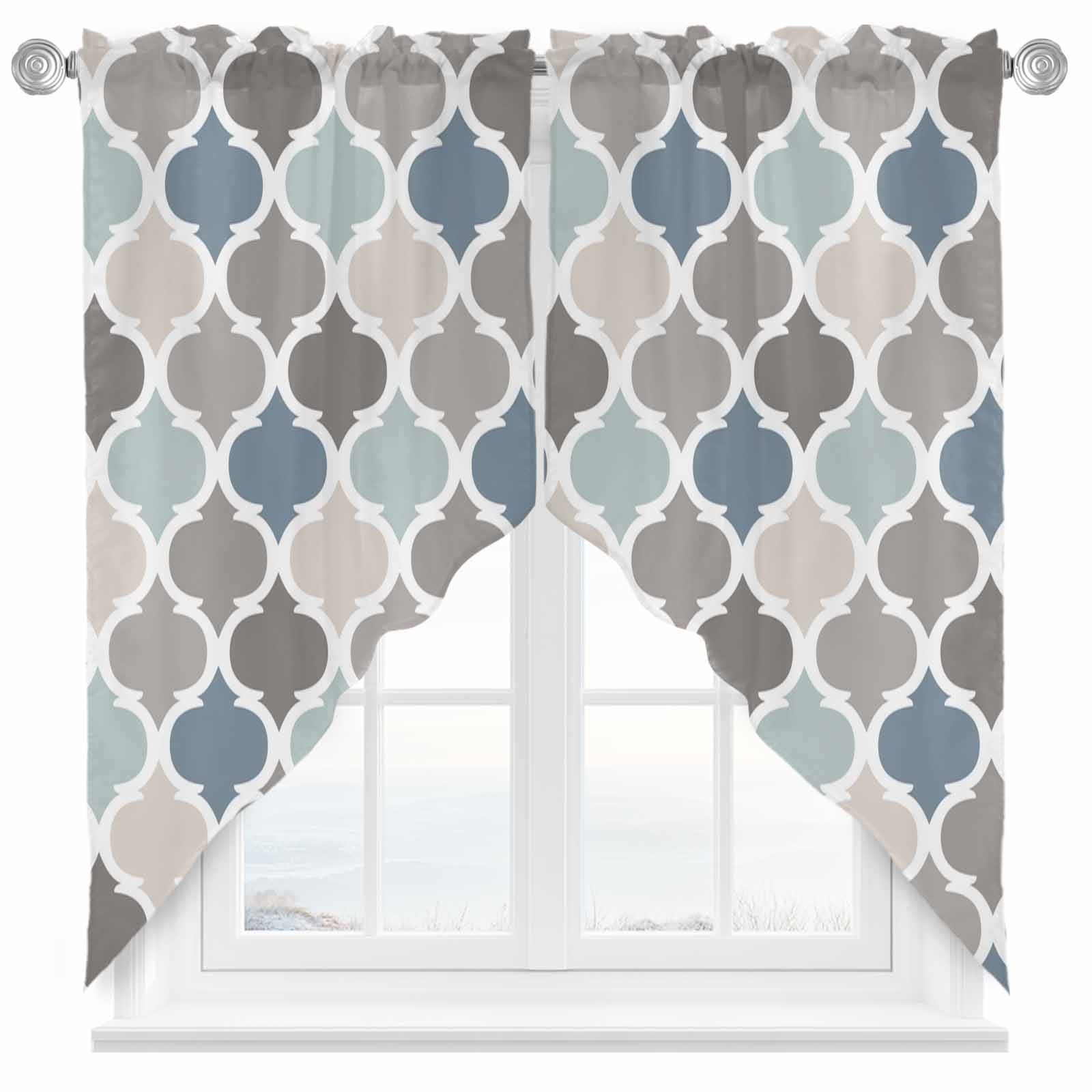 Blue Grey Swag Valances for Windows 2 Pack Morocco Trellis Textured ...