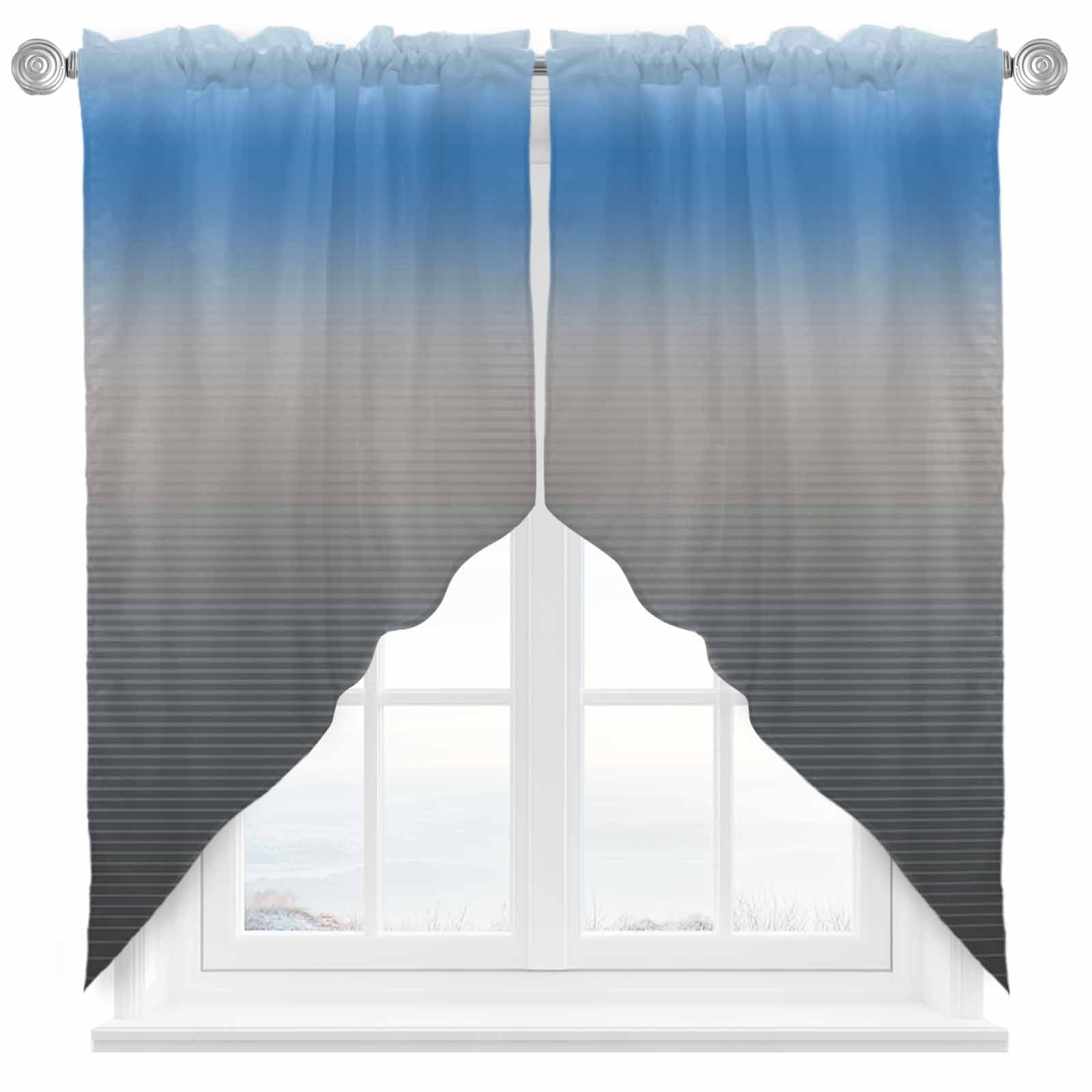 Blue Grey Swag Valances for Windows 2 Pack Stripe Gradient Swag Kitchen ...