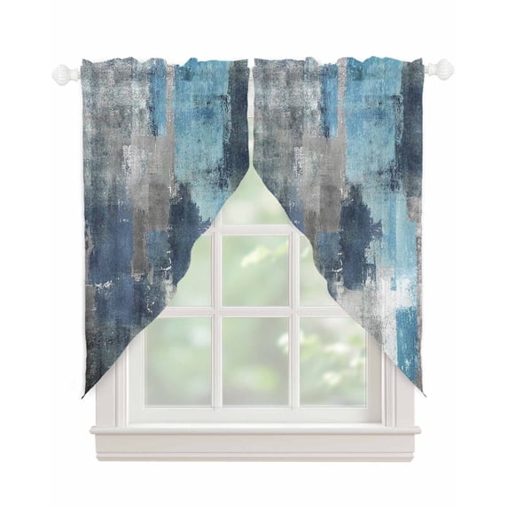 Blue Grey Swag Valances for Windows, Modern Oil Painted Abstract Art ...