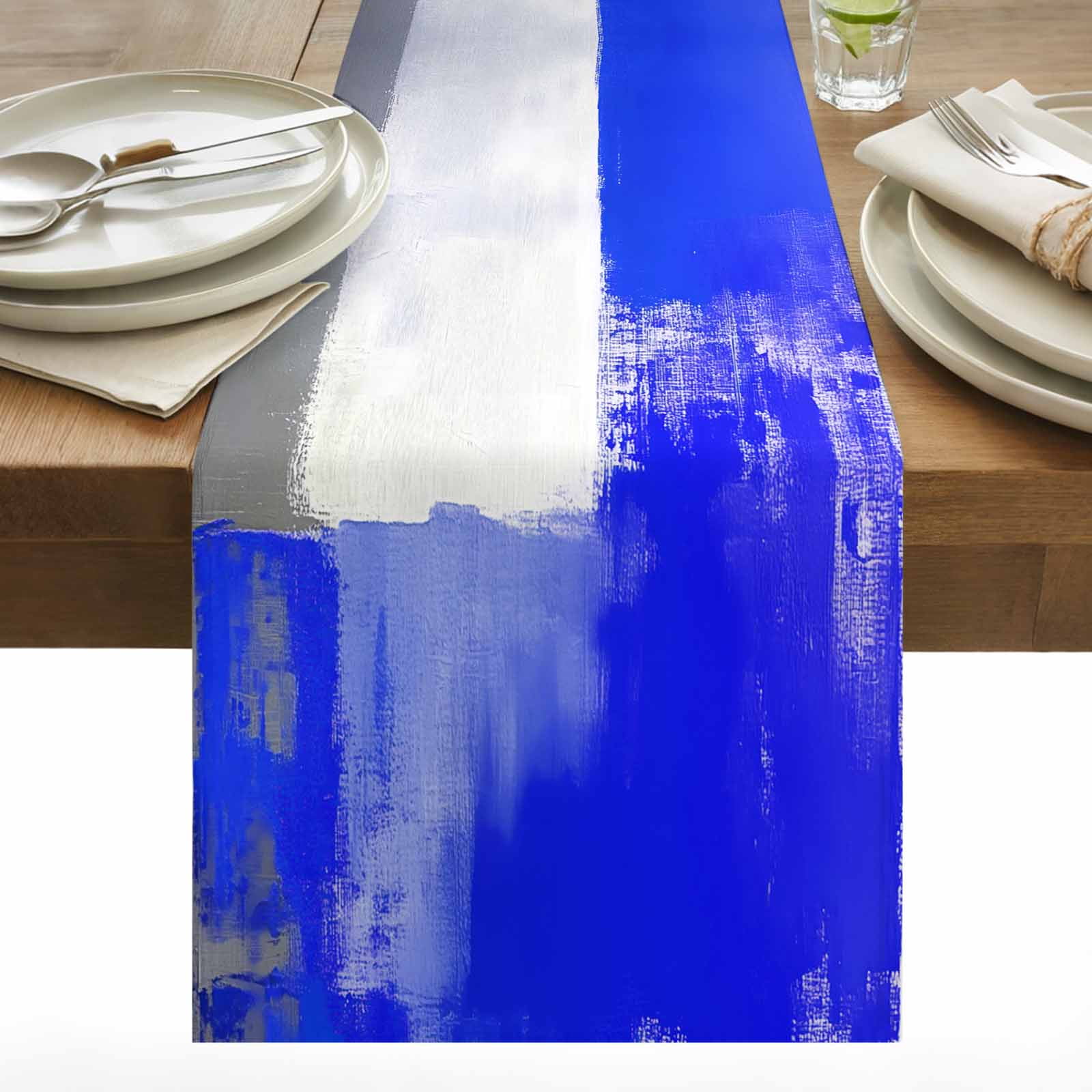 Blue Grey Table Runner 13x36 inch Graffiti Modern Oil Painting ...