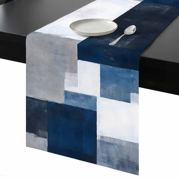Blue Grey Table Runner 13x72 Inch Abstract Graffiti Modern Mottled Art ...