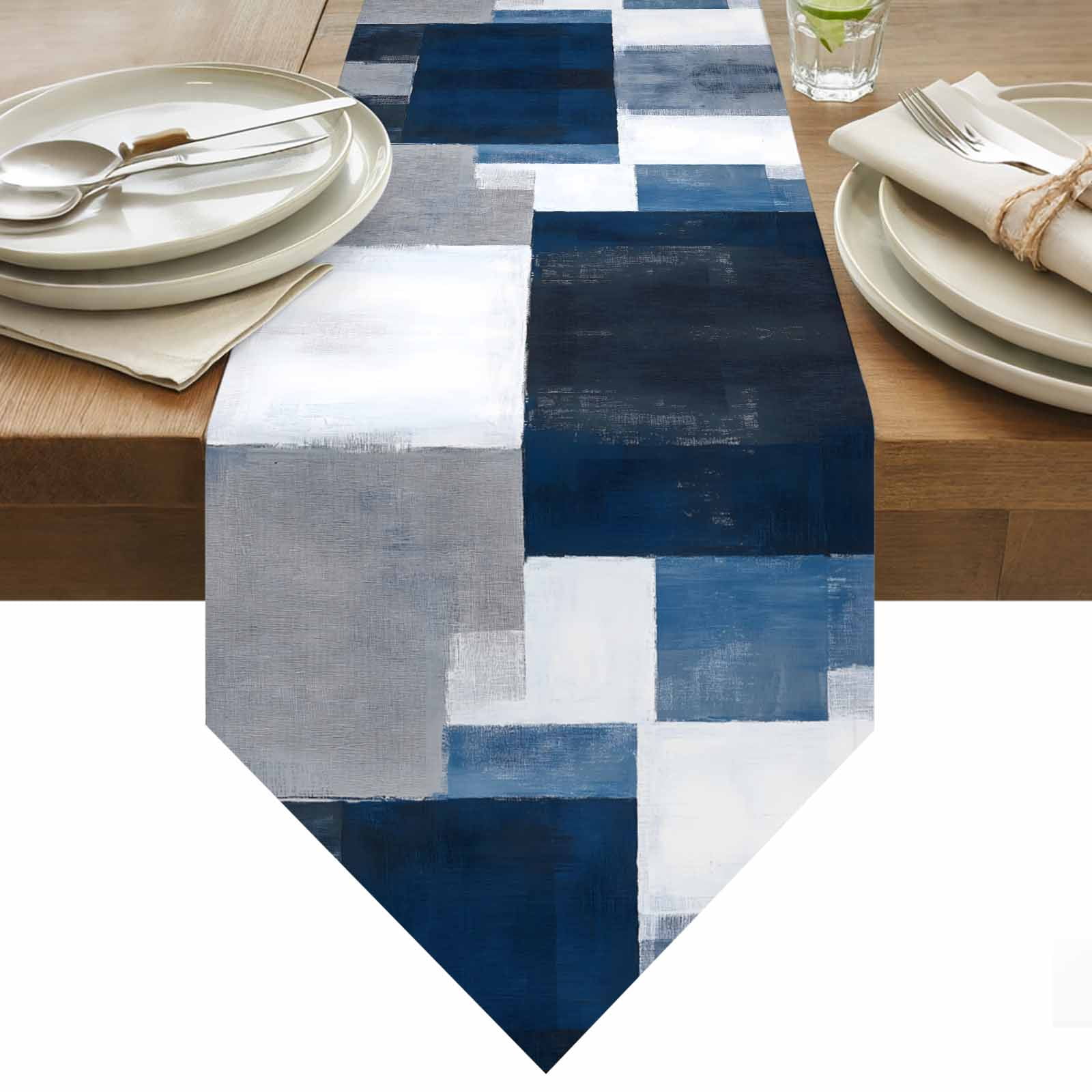 Blue Grey Table Runner 36 Inches Long Abstract Graffiti Modern Mottled ...