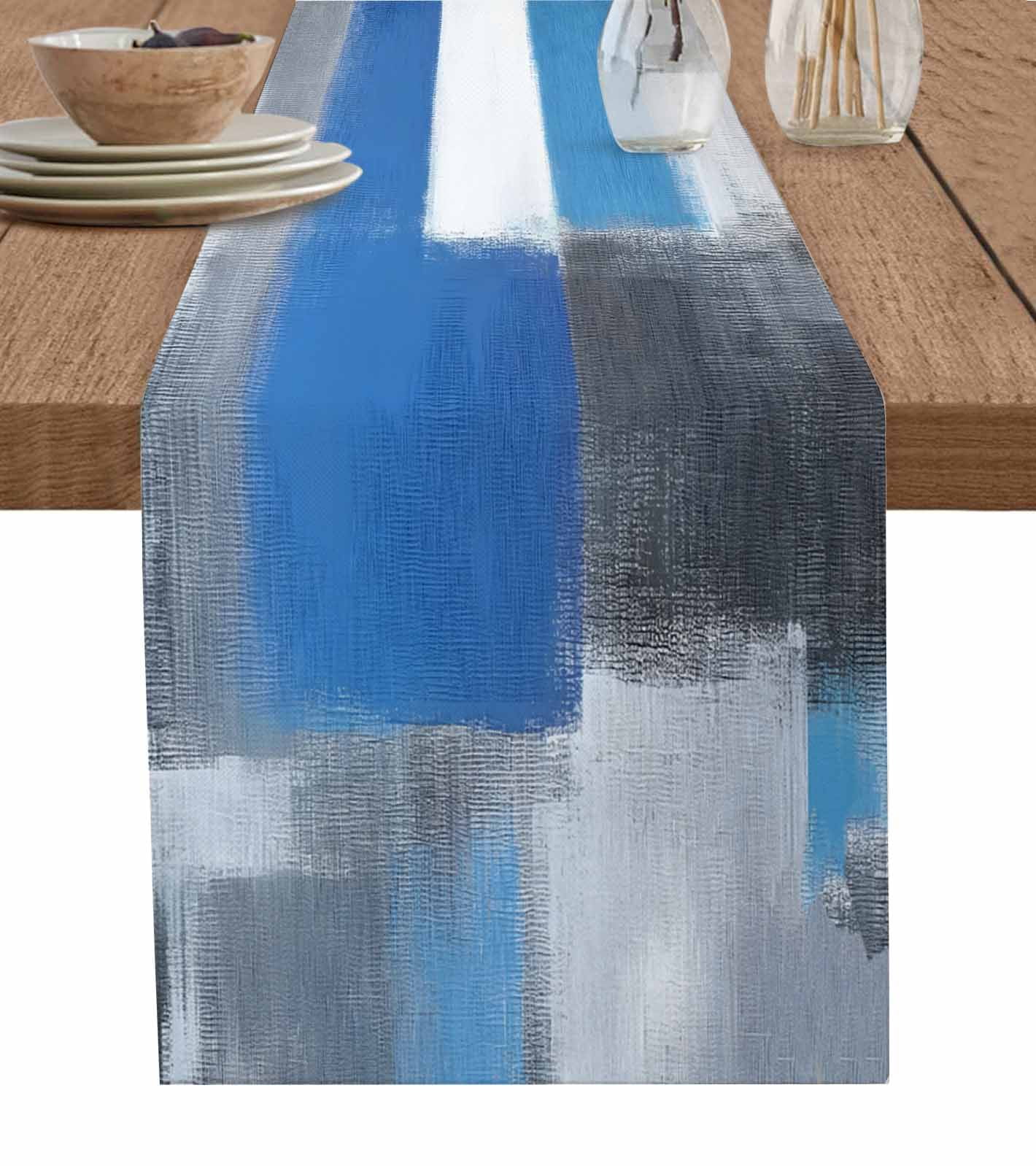 Blue Grey Table Runner 72 Inches, Ombre Retro Graffiti Abstract ...