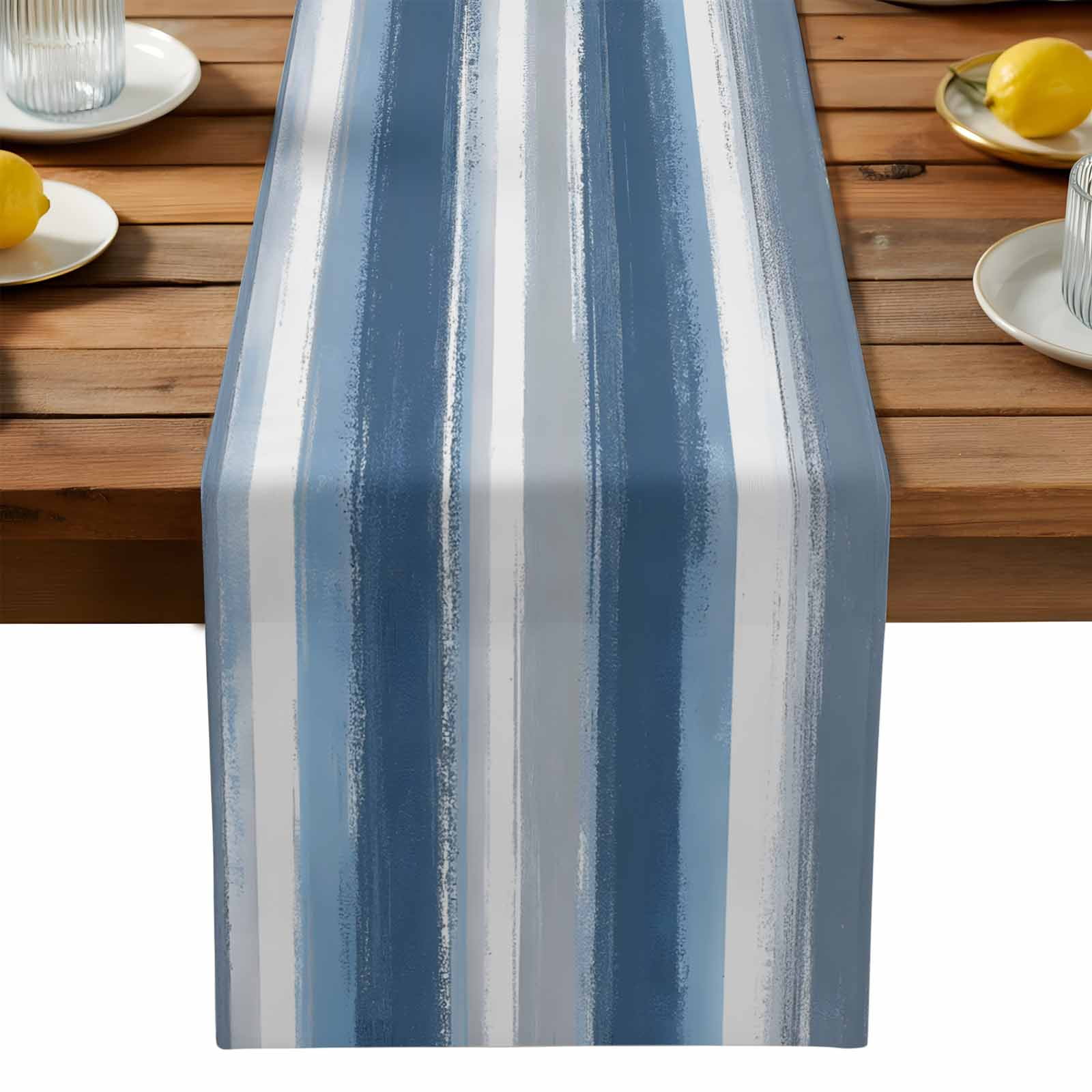 Blue Grey Table Runner, Modern Watercolor Abstract Art Kitchen Table ...