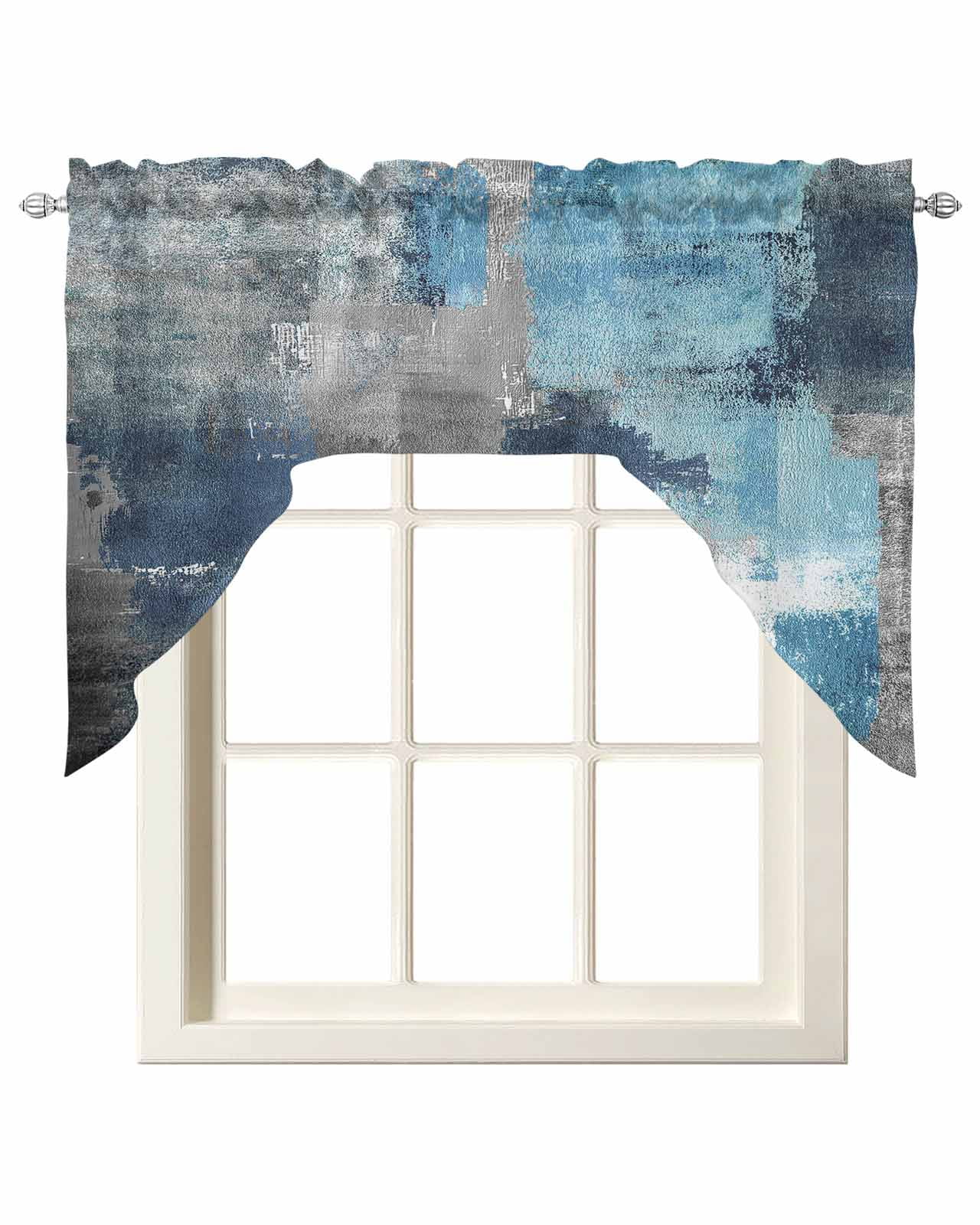 Blue Grey Turquoise Painting Kitchen Curtains Swag Valance for Windows ...