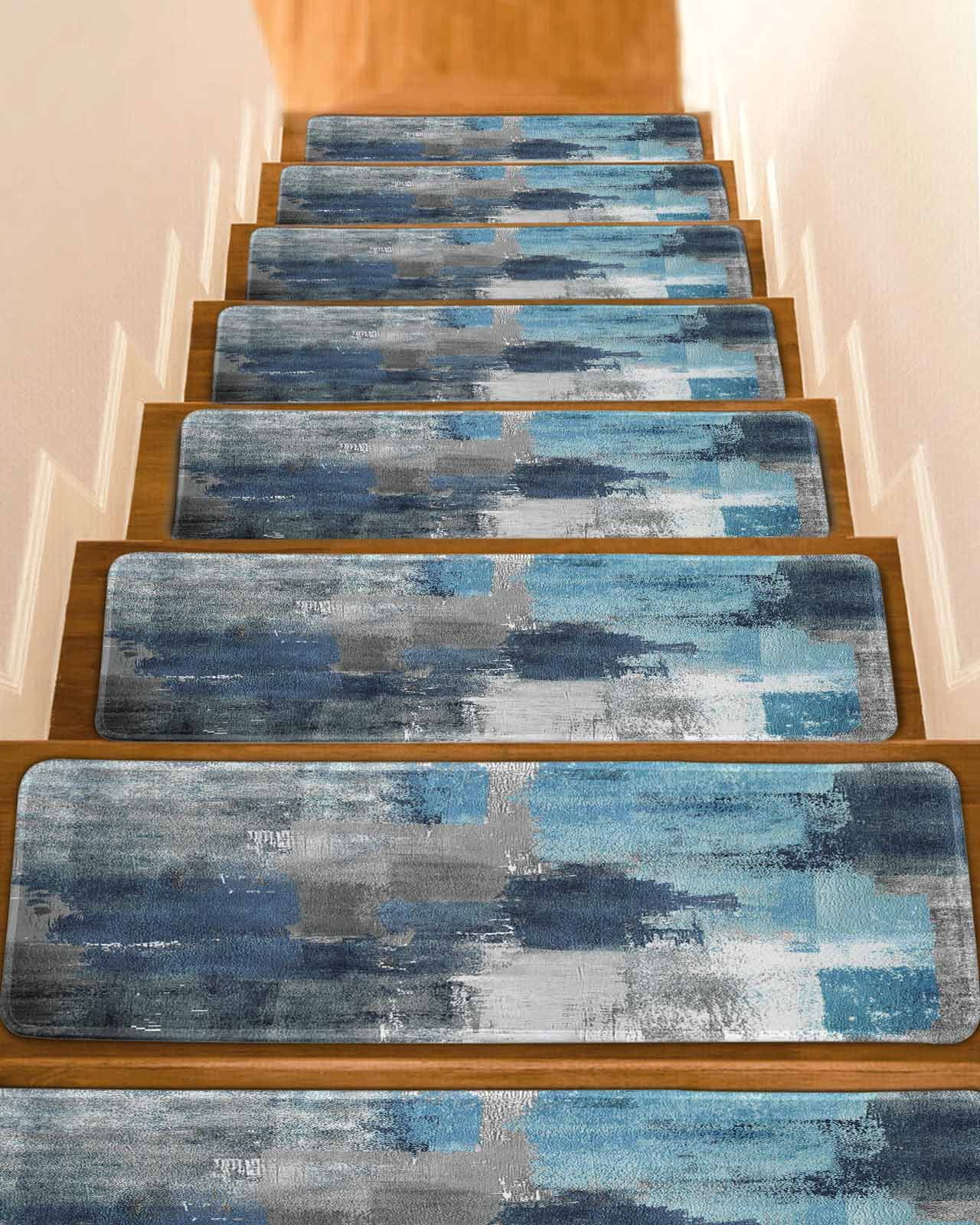 Blue Grey Turquoise Painting Stair Treads for Wooden Steps Indoor ...