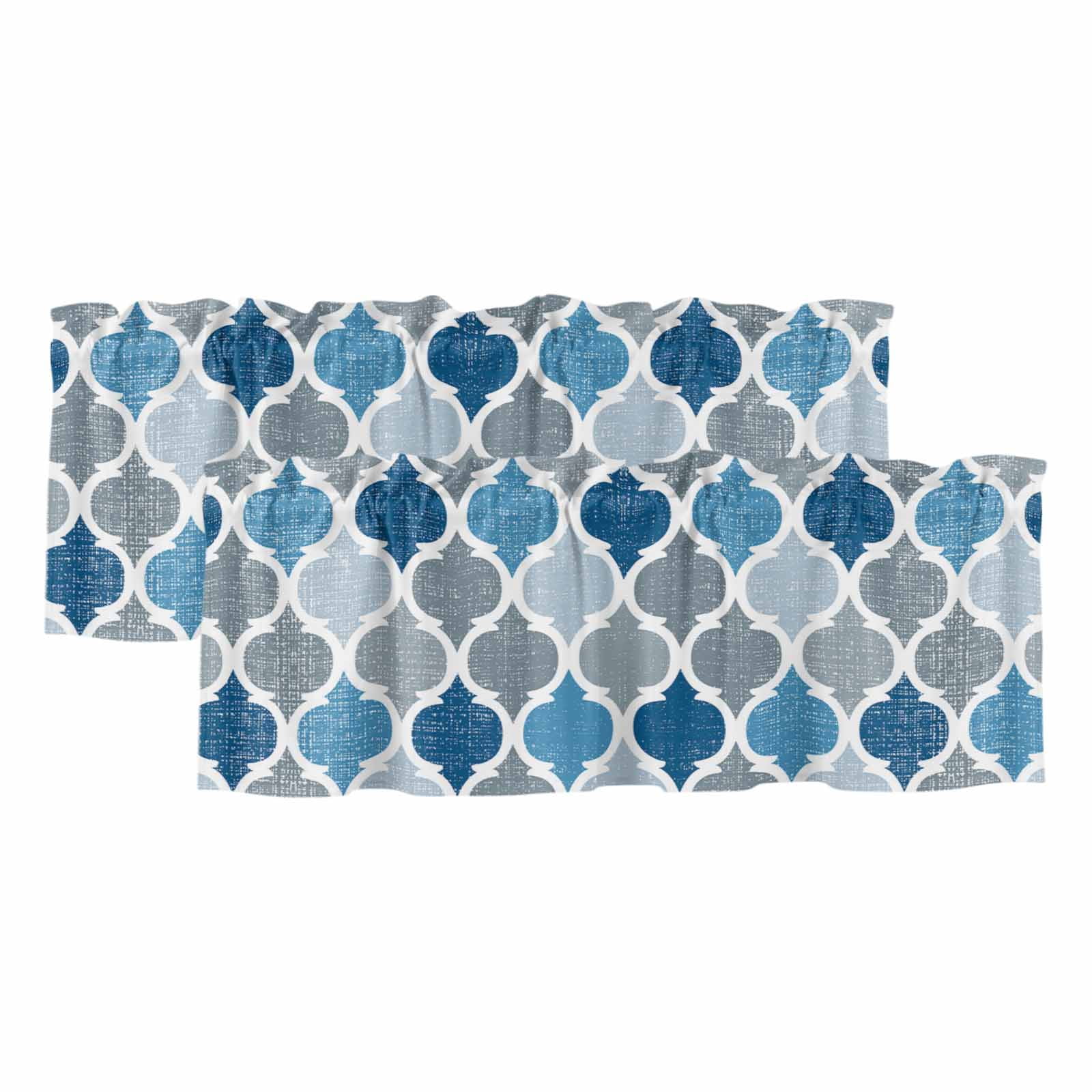 Blue Grey Valances for Windows 2 Panels Geometric Morocco Quatrefoil ...