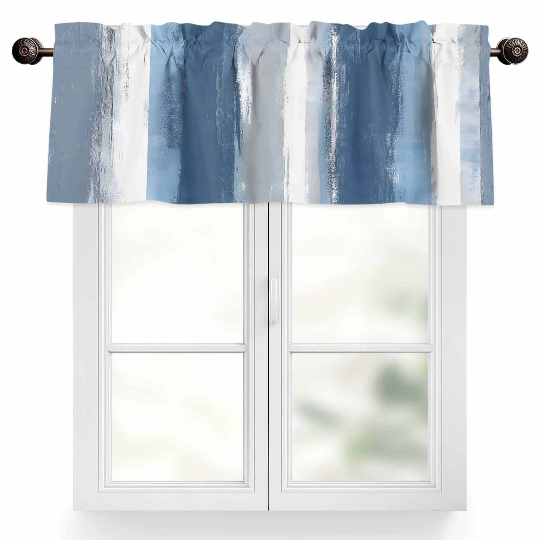 Blue Grey Valances for Windows, 42 x 12in, Modern Watercolor Abstract ...