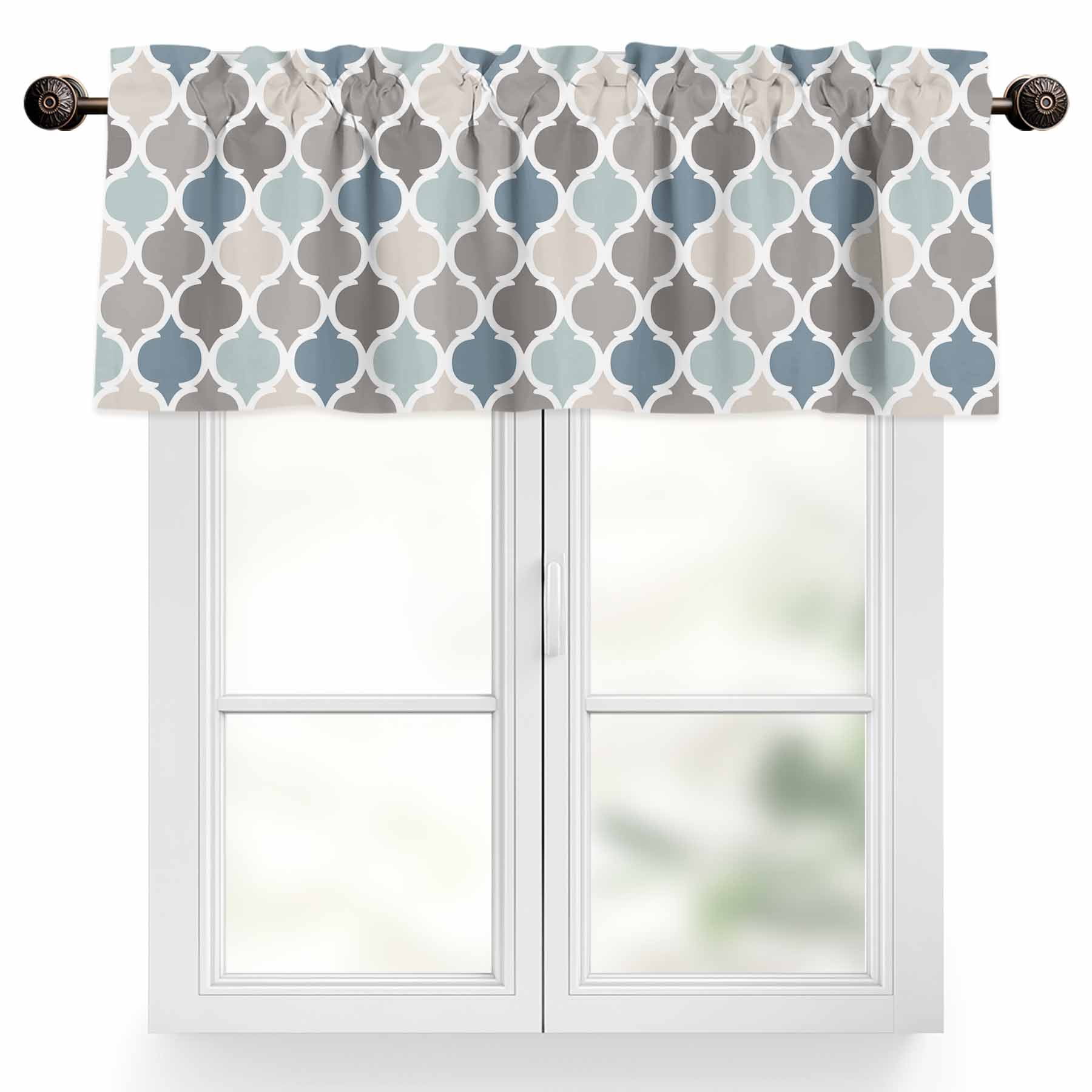 Blue Grey Valances for Windows, 60 x 18in, Morocco Trellis Textured ...