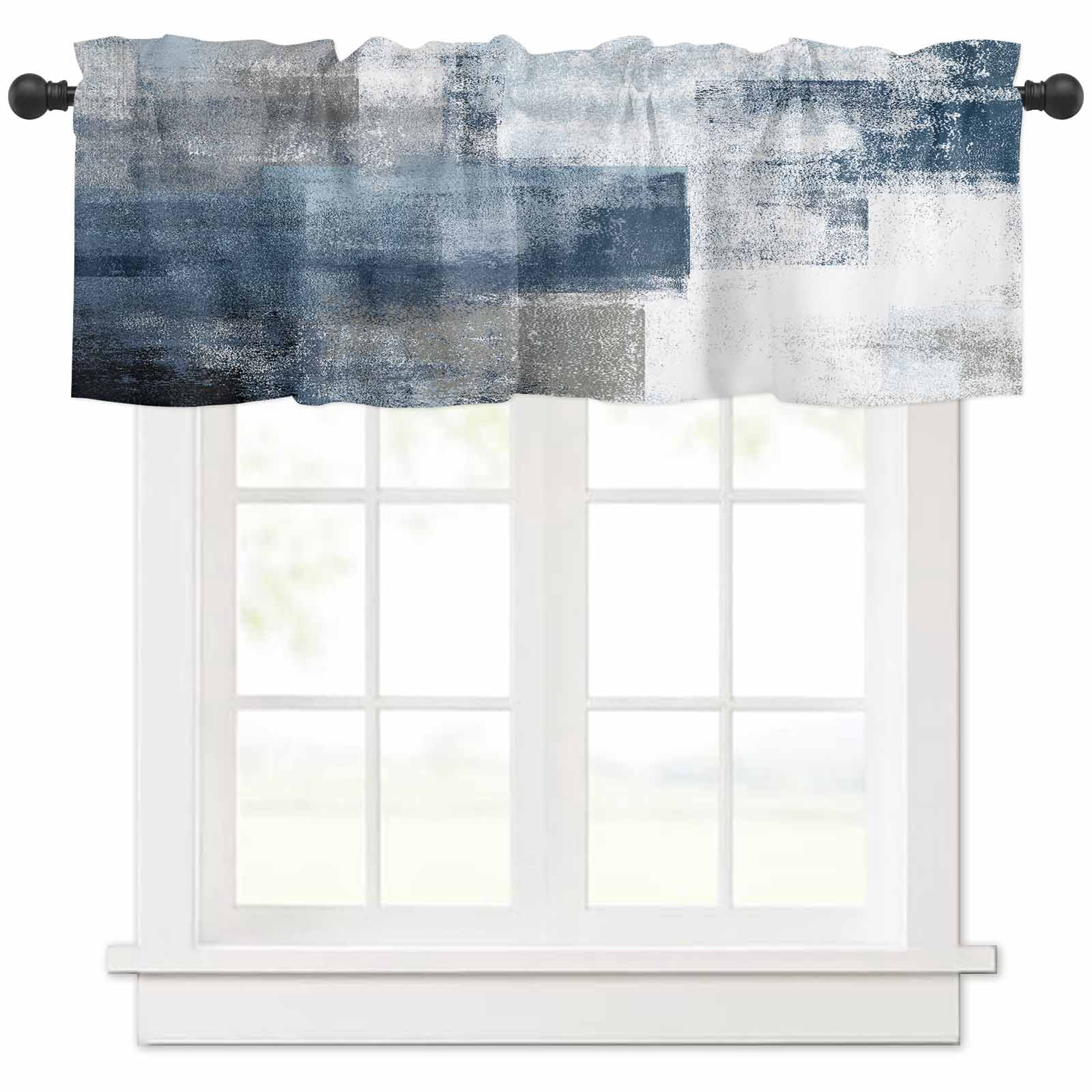 Blue Grey Valances for Windows Farmhouse Kitchen Curtains Valances Rod ...