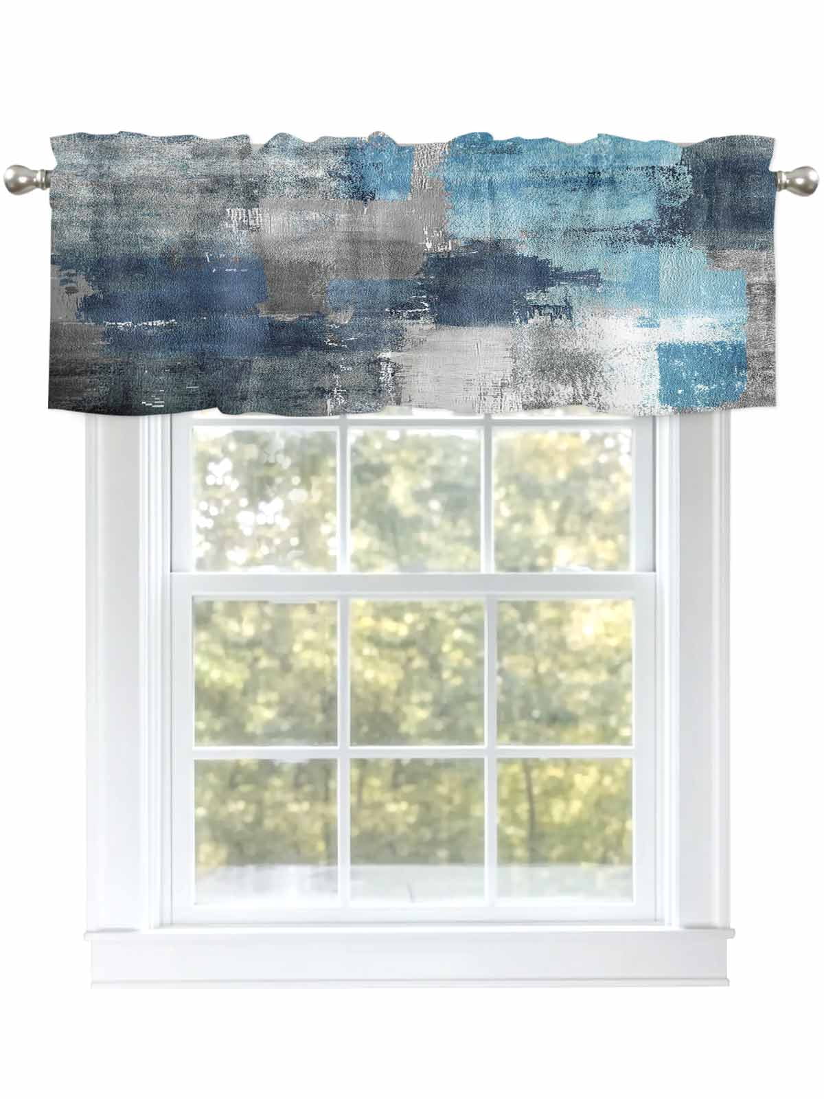 Blue Grey Valances for Windows Modern Graffiti Brush Art Abstract ...