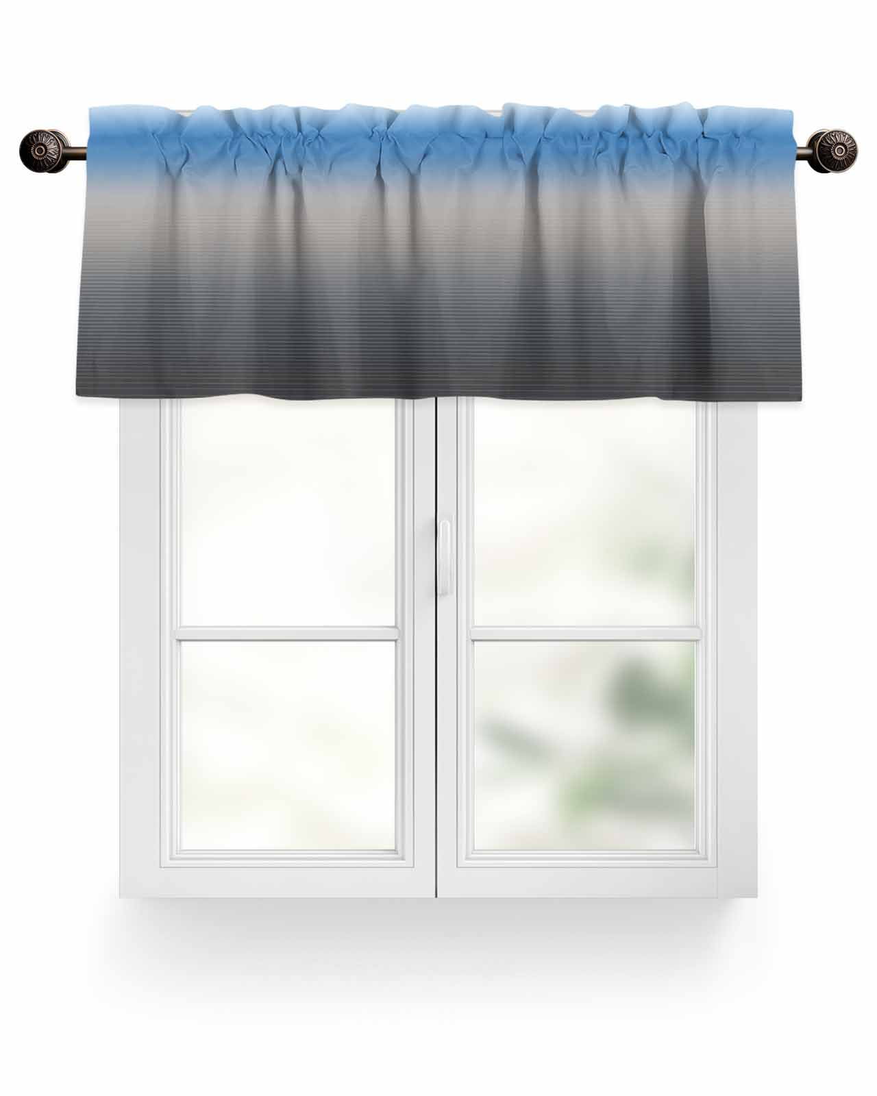 Blue Grey Valances for Windows Stripe Gradient Valance Rod Pocket Light ...