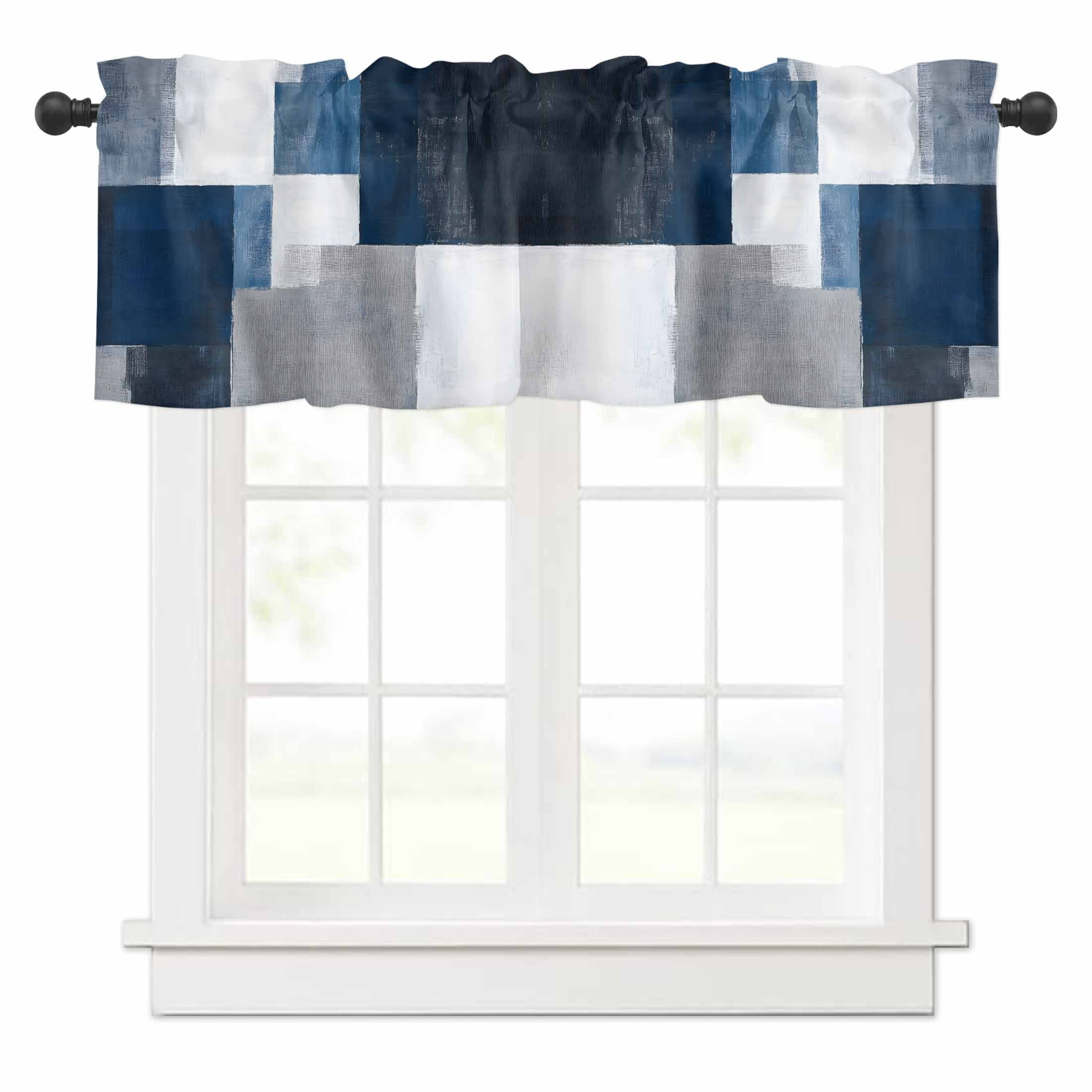 Blue Grey Valances for Windows Abstract Graffiti Rod Pocket Curtain ...