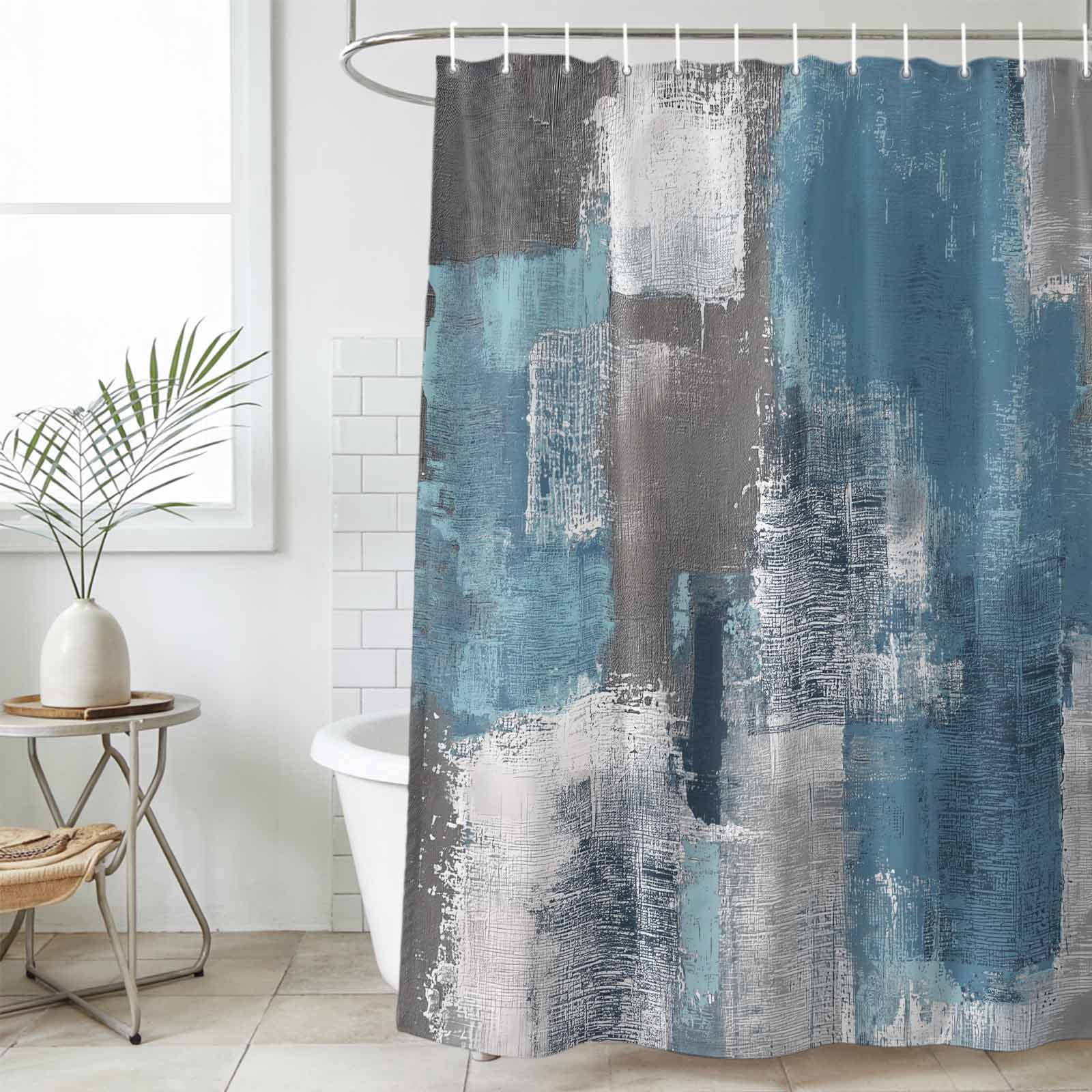 Blue Grey Waterproof Fabric Shower Curtain,Modern Oil Painting Art ...