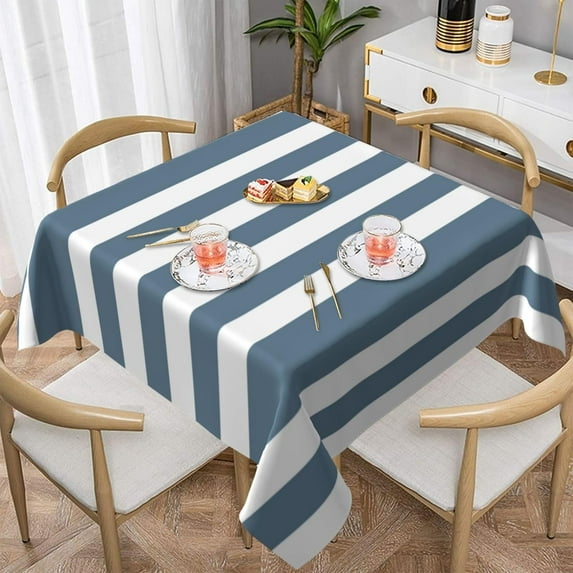 Blue Grey White Stripes Soft Tablecloth Square Dinng Table Covers for Kitchen & Table Linens 60 ...
