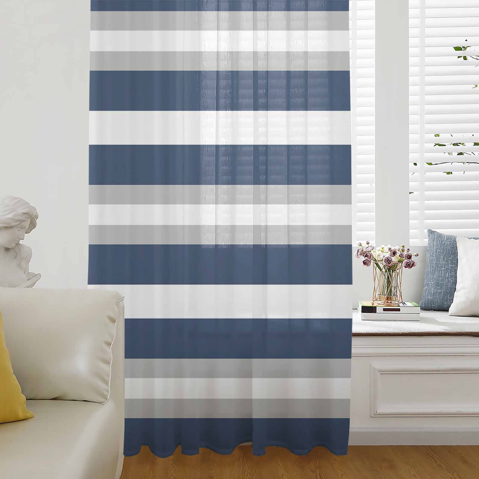 Blue Grey Window Curtain 45 Inches Long,Minimalist White Geometric ...