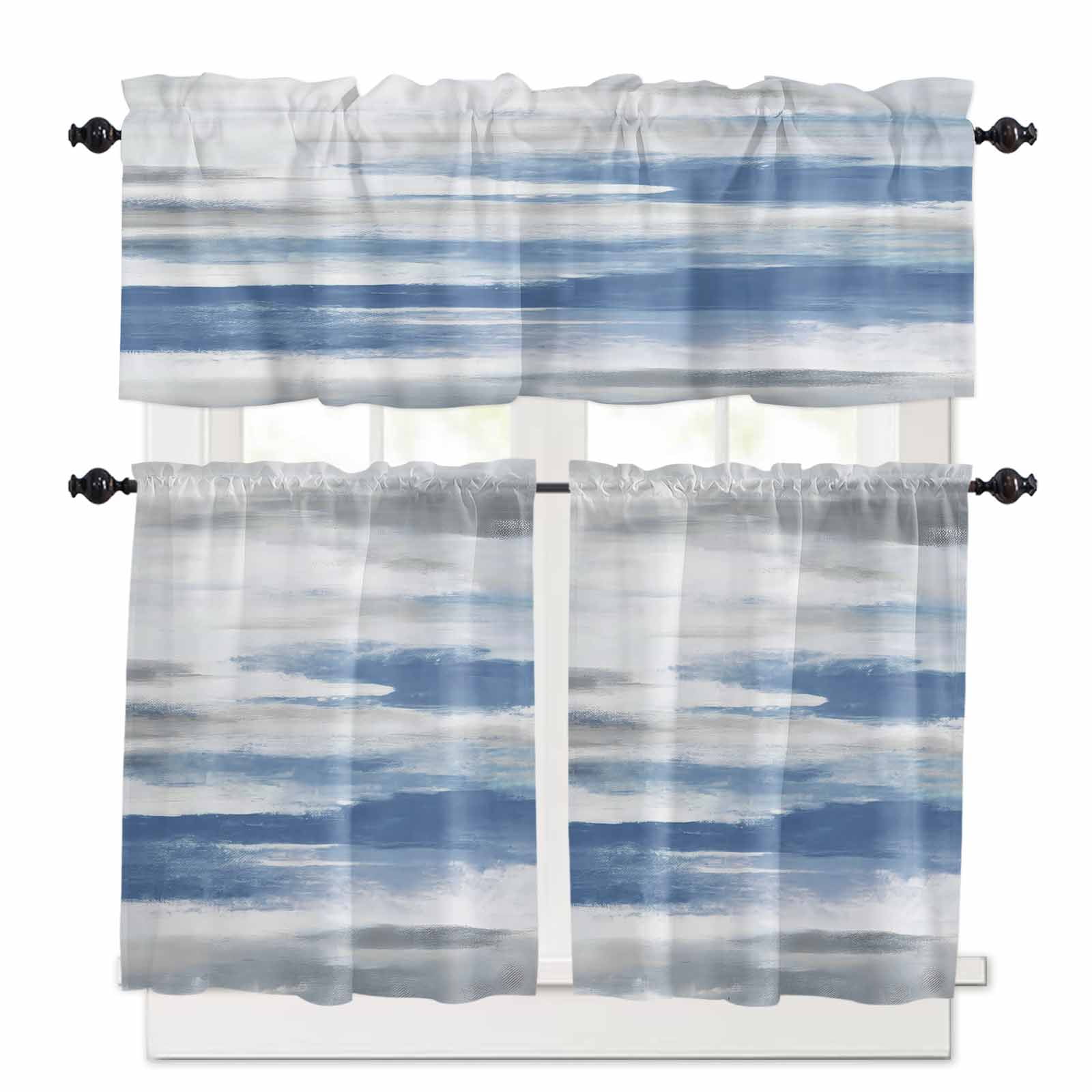 Blue Grey Window Curtains Valance Set of 3 Abstract Vintage Ombre ...