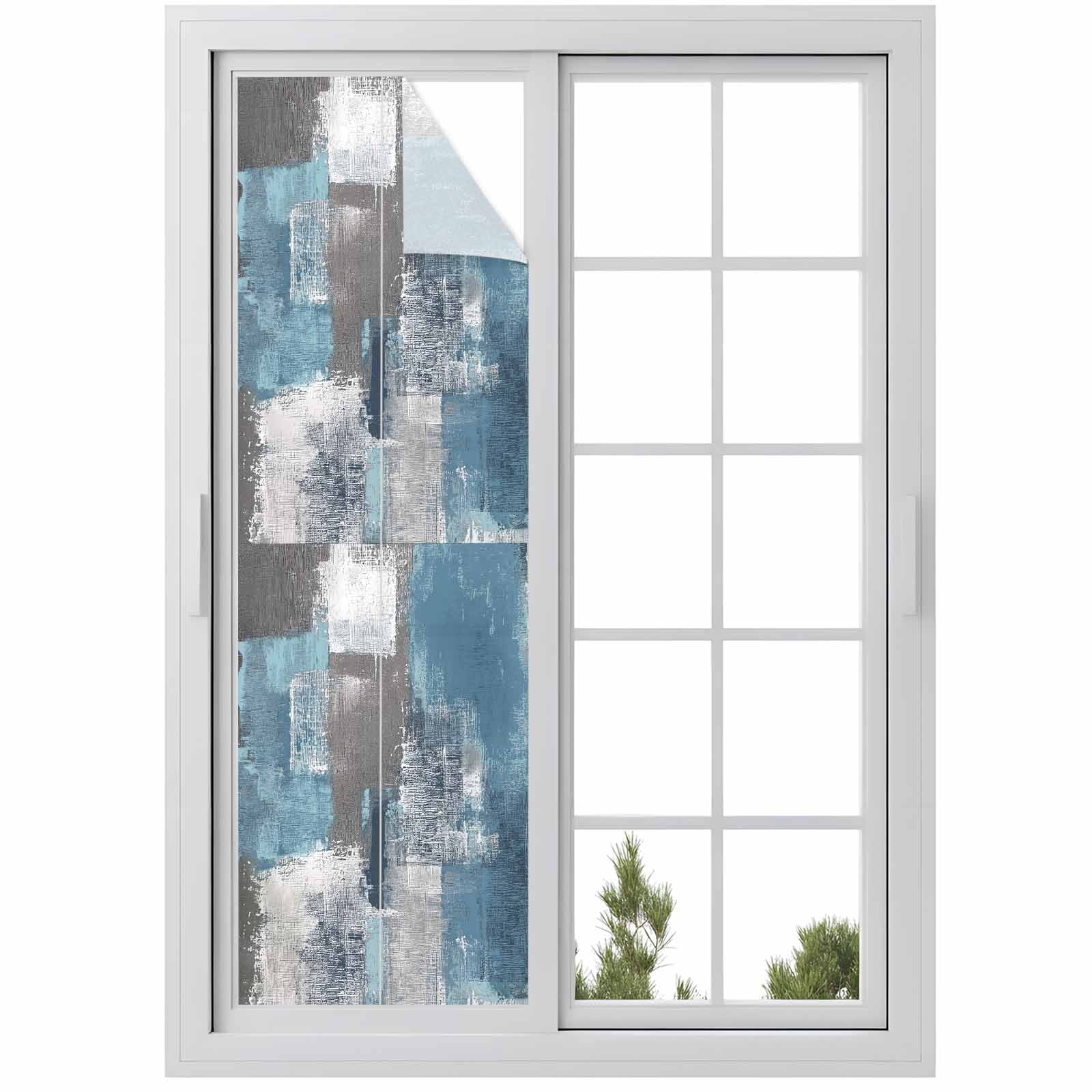 Blue Grey Window Privacy Film, Modern Oil Painting Art Abstract Static ...