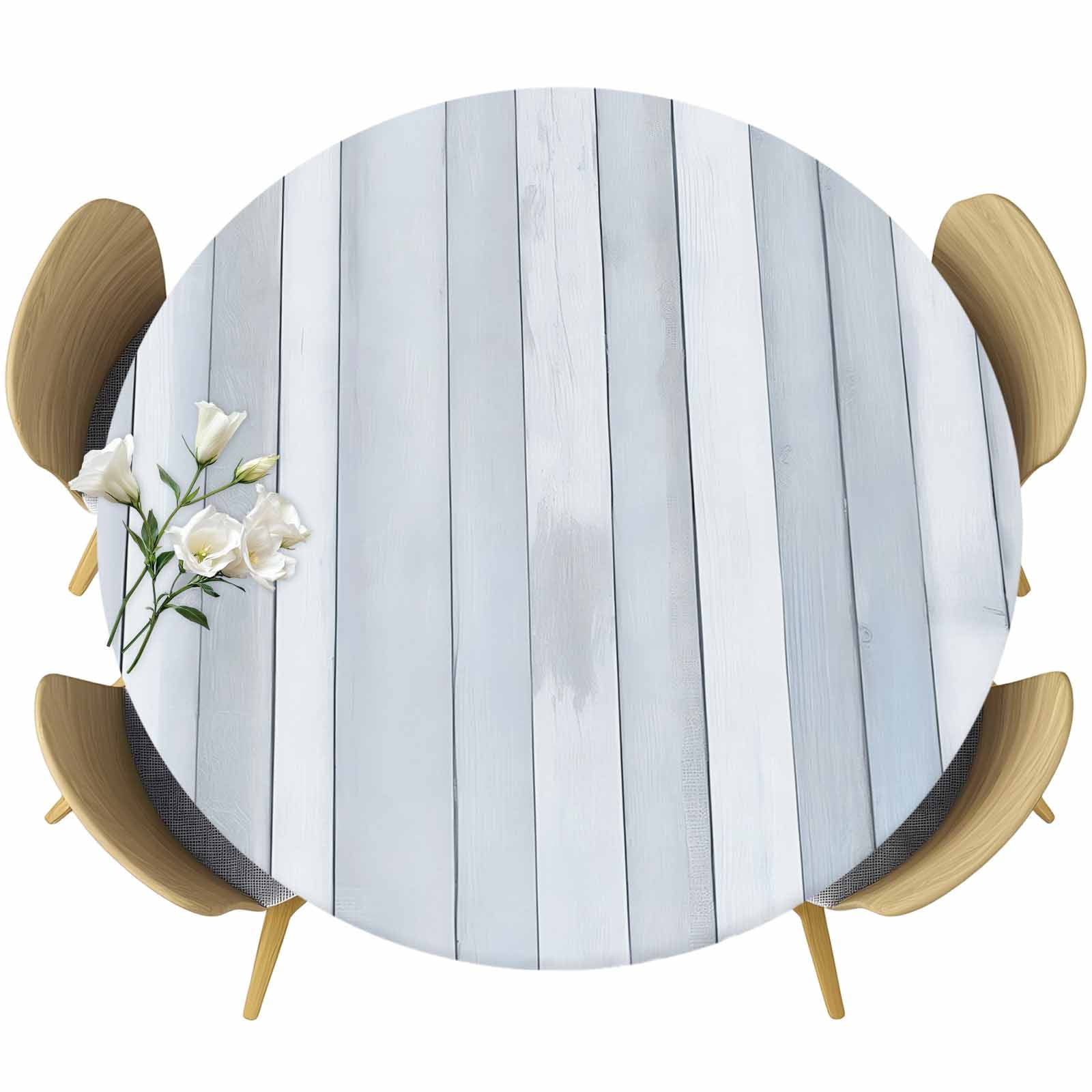 Blue Grey Wood Plank Table Cloth, Round Fitted Tablecloths with Elastic ...