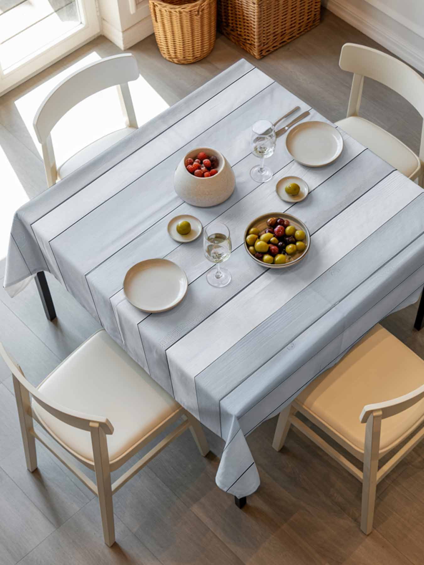 Blue Grey Wood Plank Tablecloth Square Table Cloth 60x60,Waterproof ...