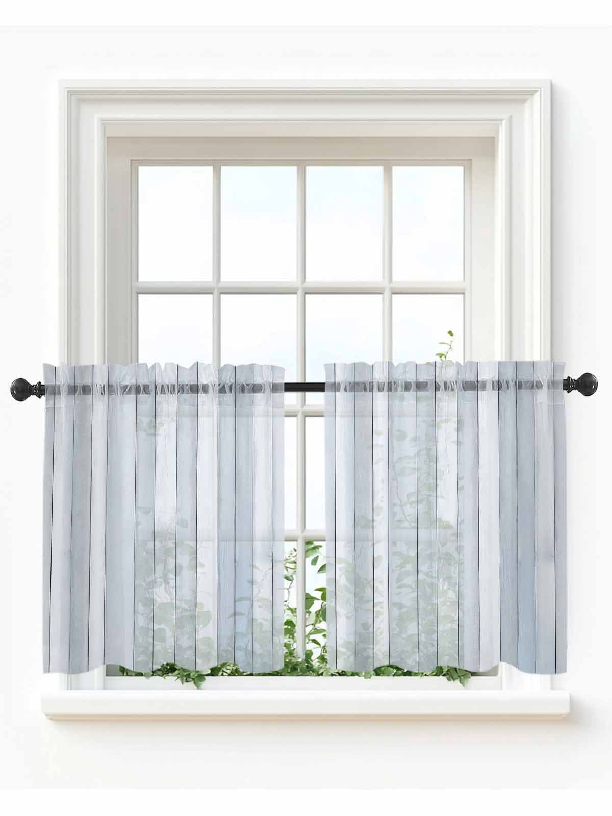 Blue Grey Wood Plank Tier Curtains 36 Inch Length,Sheer Curtains for ...