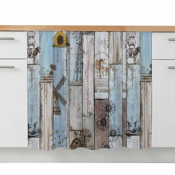 Blue Grey Wooden Cabinet Curtains 28"W x 35"L, Dustproof Sink Skirt ...