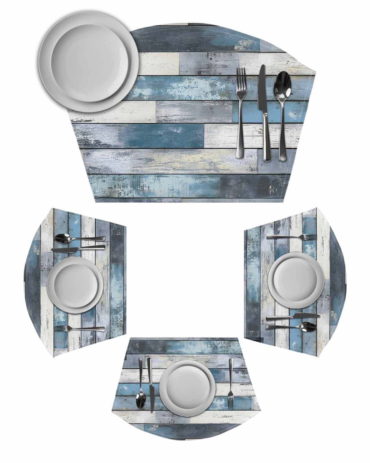 Blue Grey Wooden Round Table Placemats Set of 2 Wedge Placemats ...