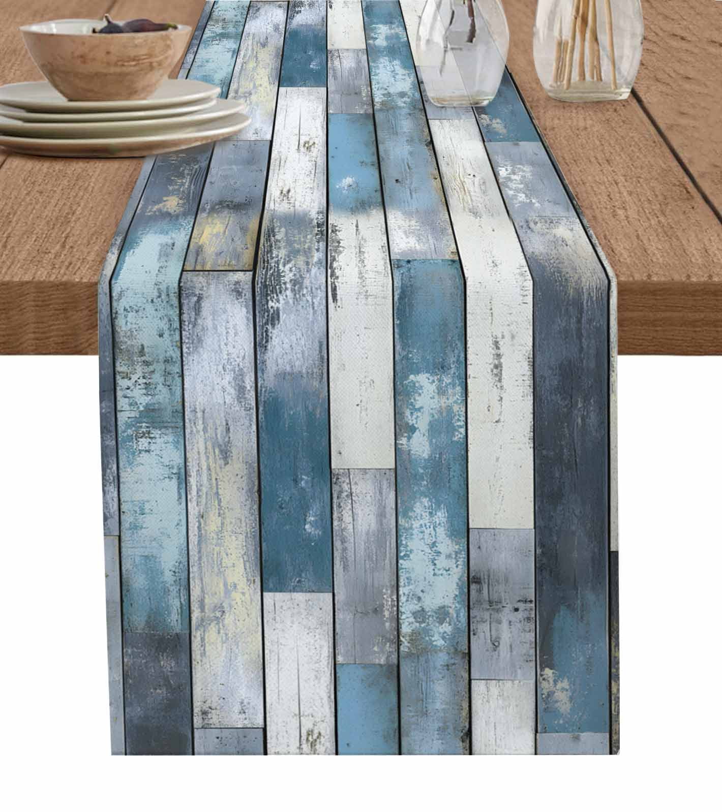Blue Grey Wooden Table Runner 72 Inches, Farmhouse Vintage Cabin ...