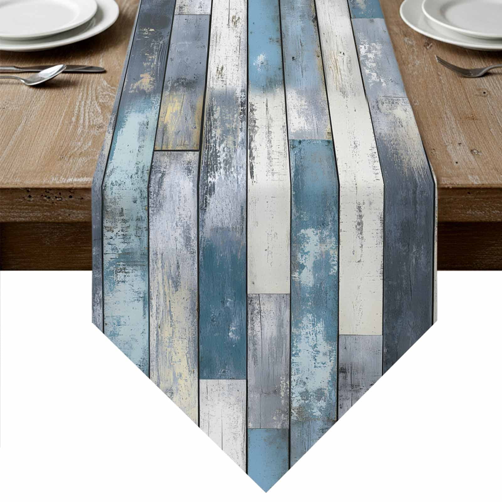 Blue Grey Wooden Table Runner Linen Burlap Table Runner 72 Inches Long ...