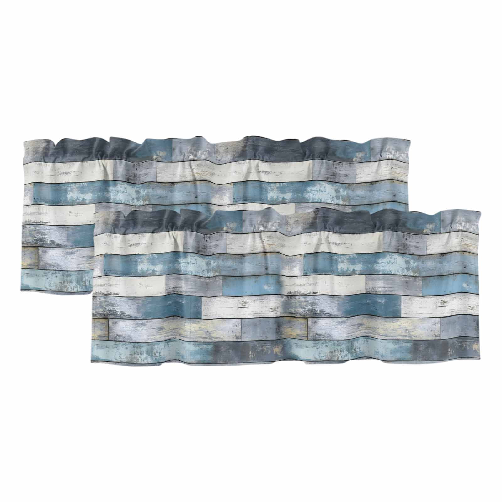 Blue Grey Wooden Valances for Windows, Decorative Rod Pocket Window ...