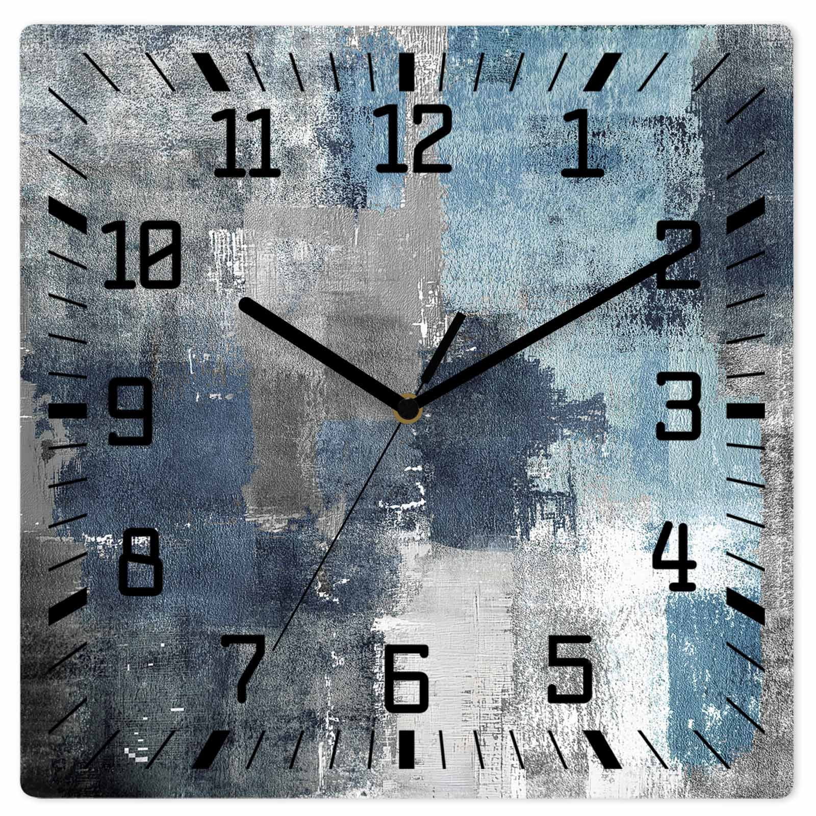Blue Grey Wooden Wall Clock Silent Non Ticking, Abstract Art Oil ...